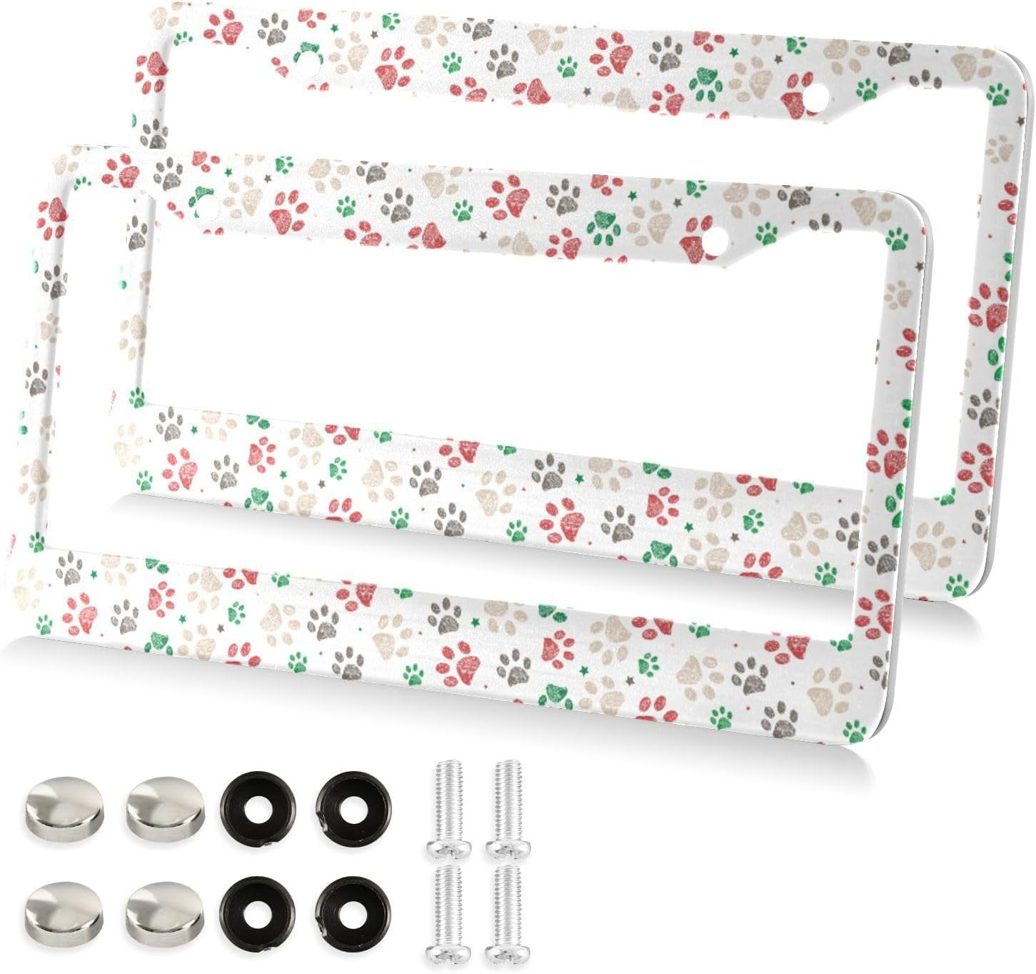 Doodle Paw Prints License Plate Frame - 2 Pack Universal Stainless ...