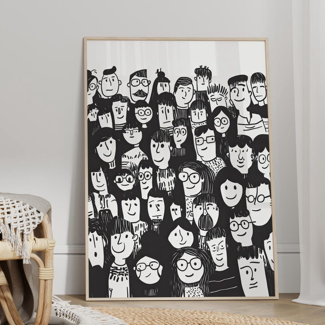 Doodle People Hand Drawn Illustration Black White Crowd Vector Line Art ...