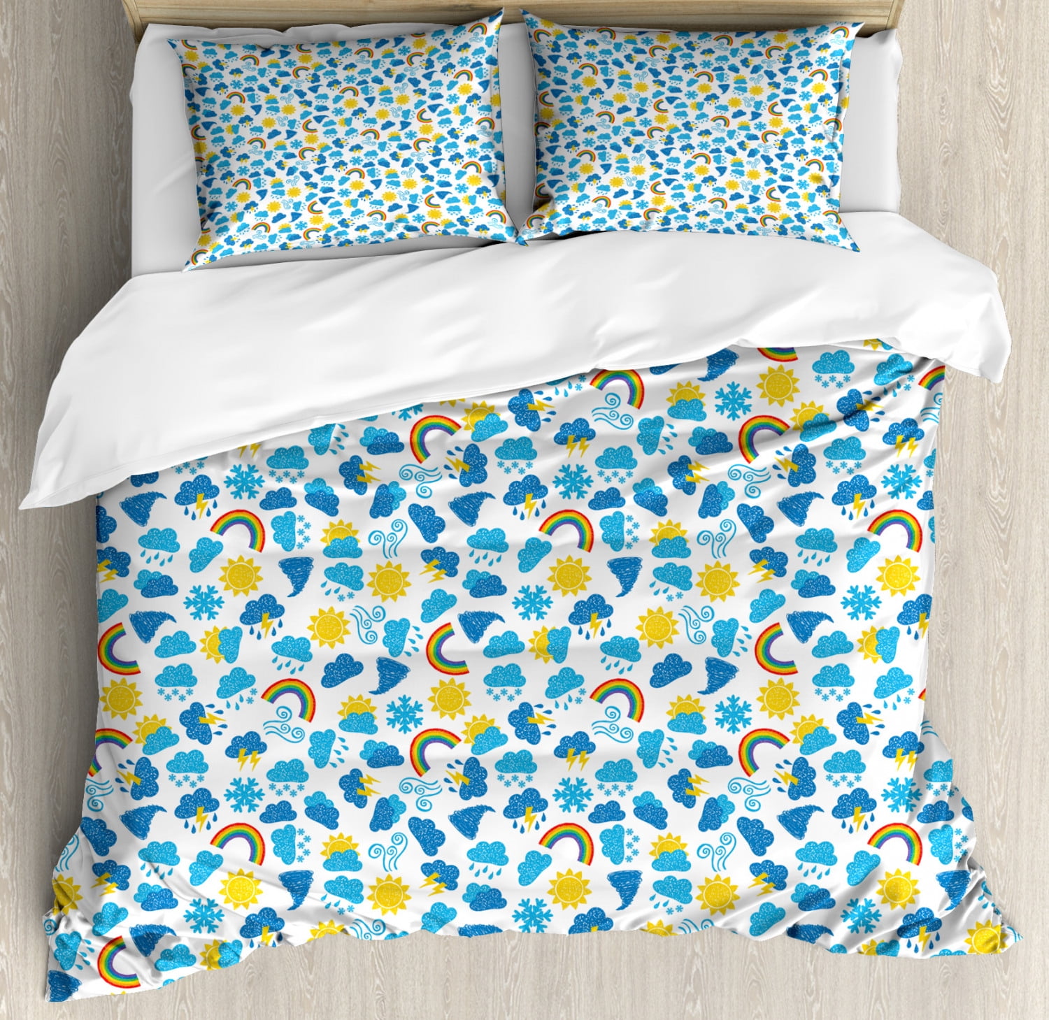 Doodle Queen Size Duvet Cover Set, Childish Drawing Style Art ...