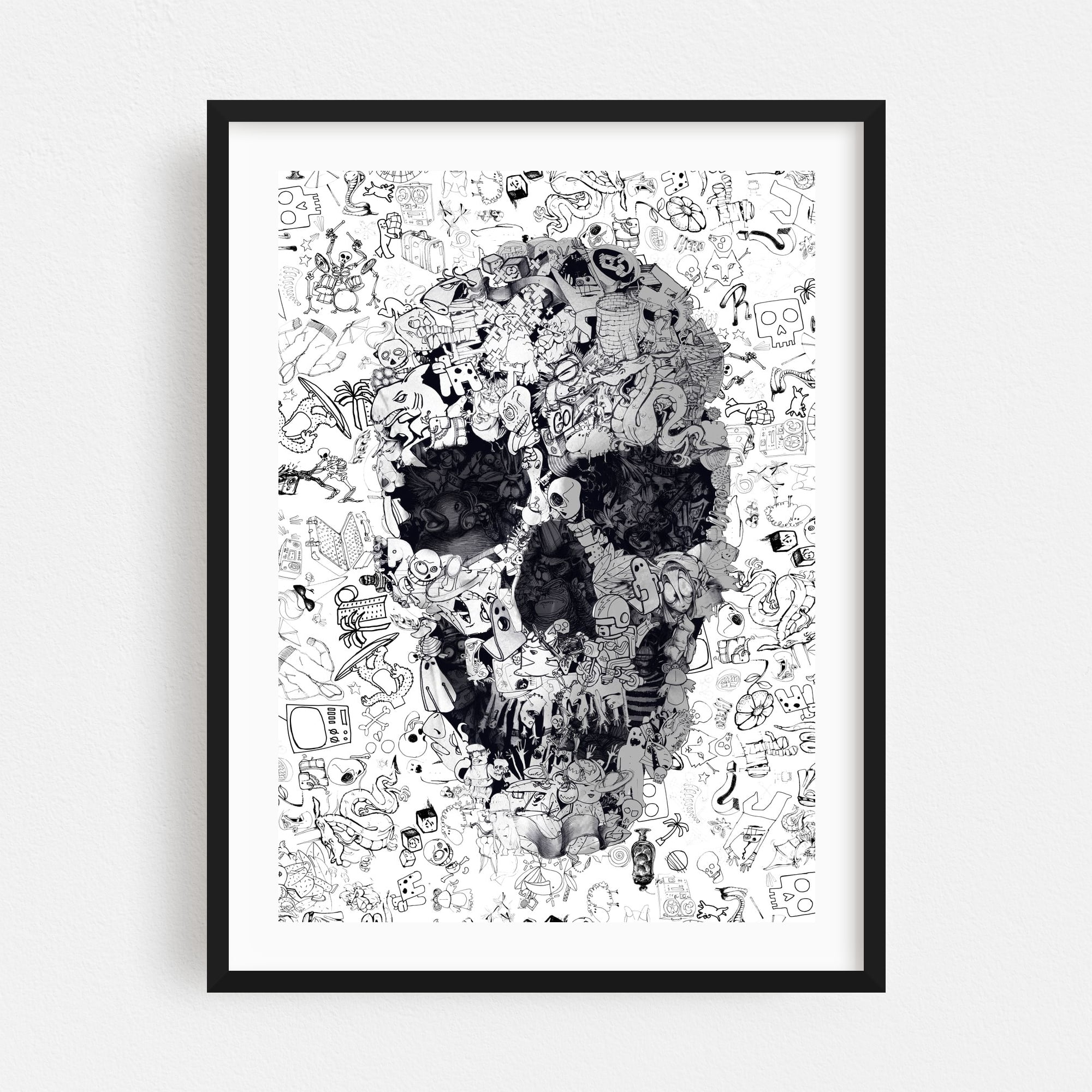 Doodle Skull - Illustration Surrealism Black and White Psychedelic ...