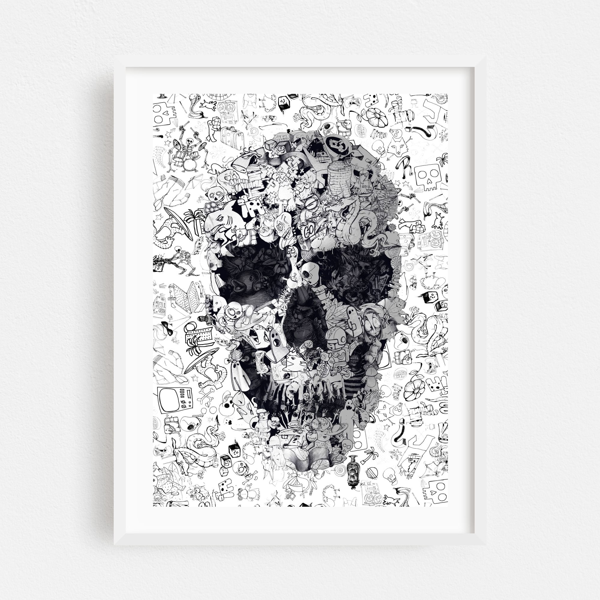 Doodle Skull - Illustration Surrealism Black and White Psychedelic ...