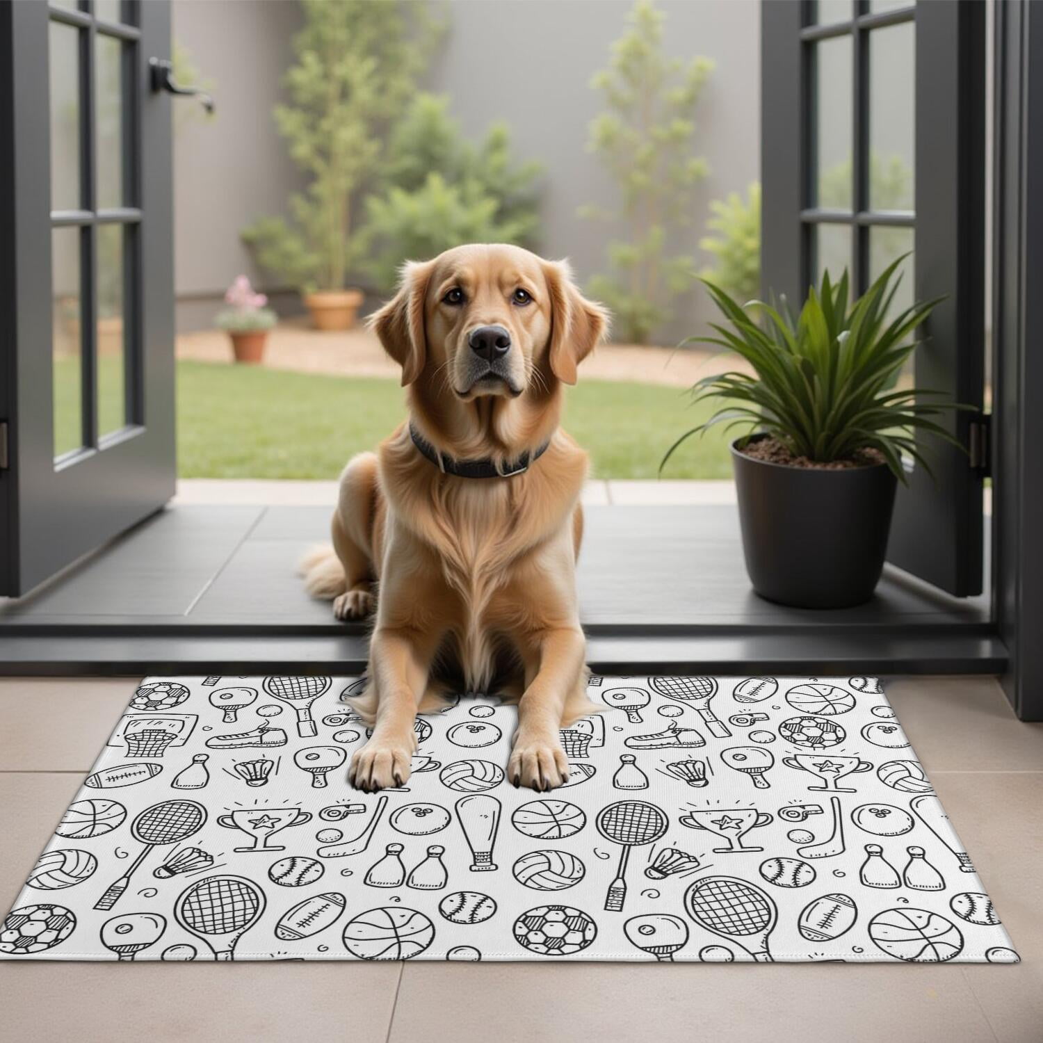Doodle Sports Icons Pattern Door Rugs,Washable Non Slip Door Mats ...