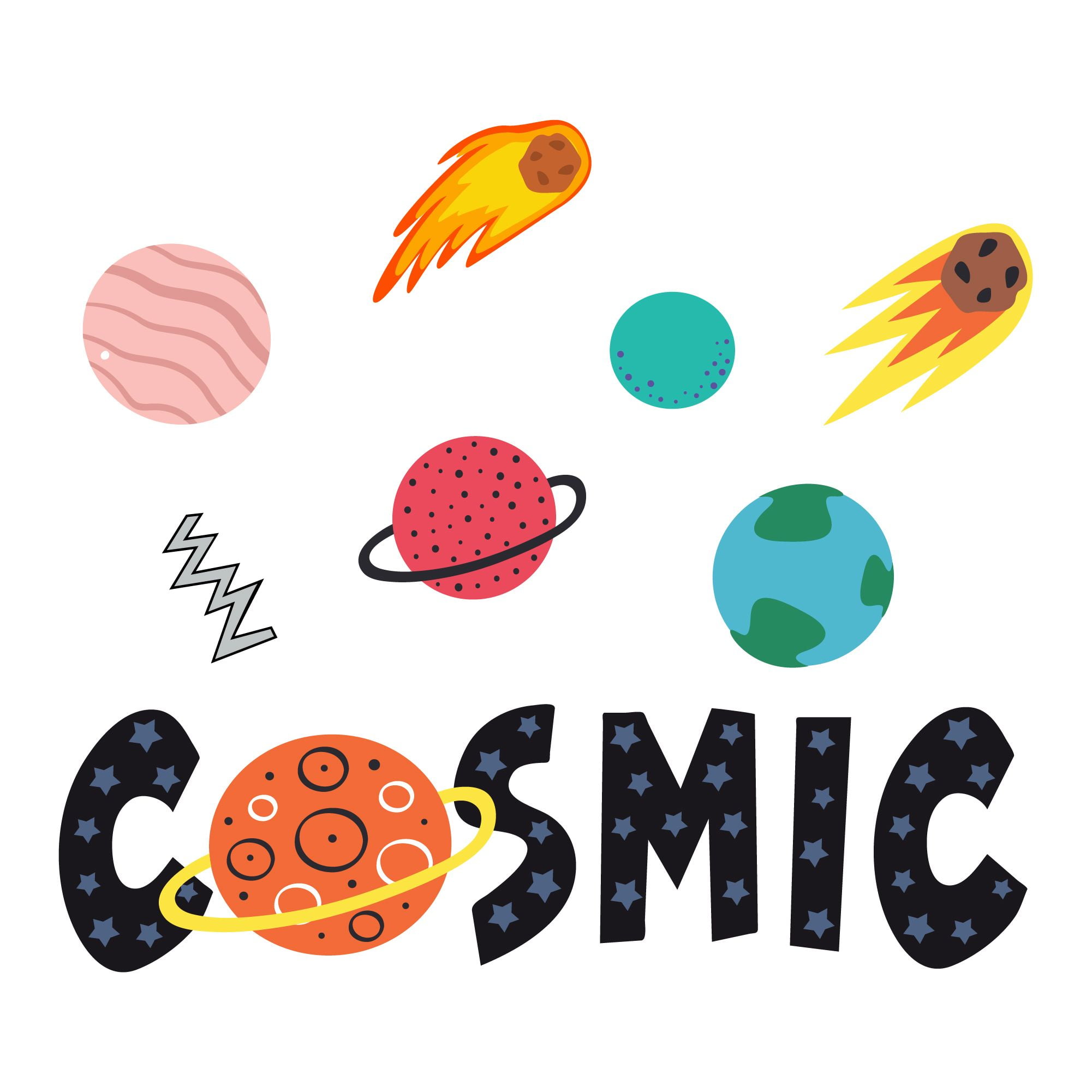 Doodle Style Cartoon Cosmic Planets collectionWall Decal Decoration ...