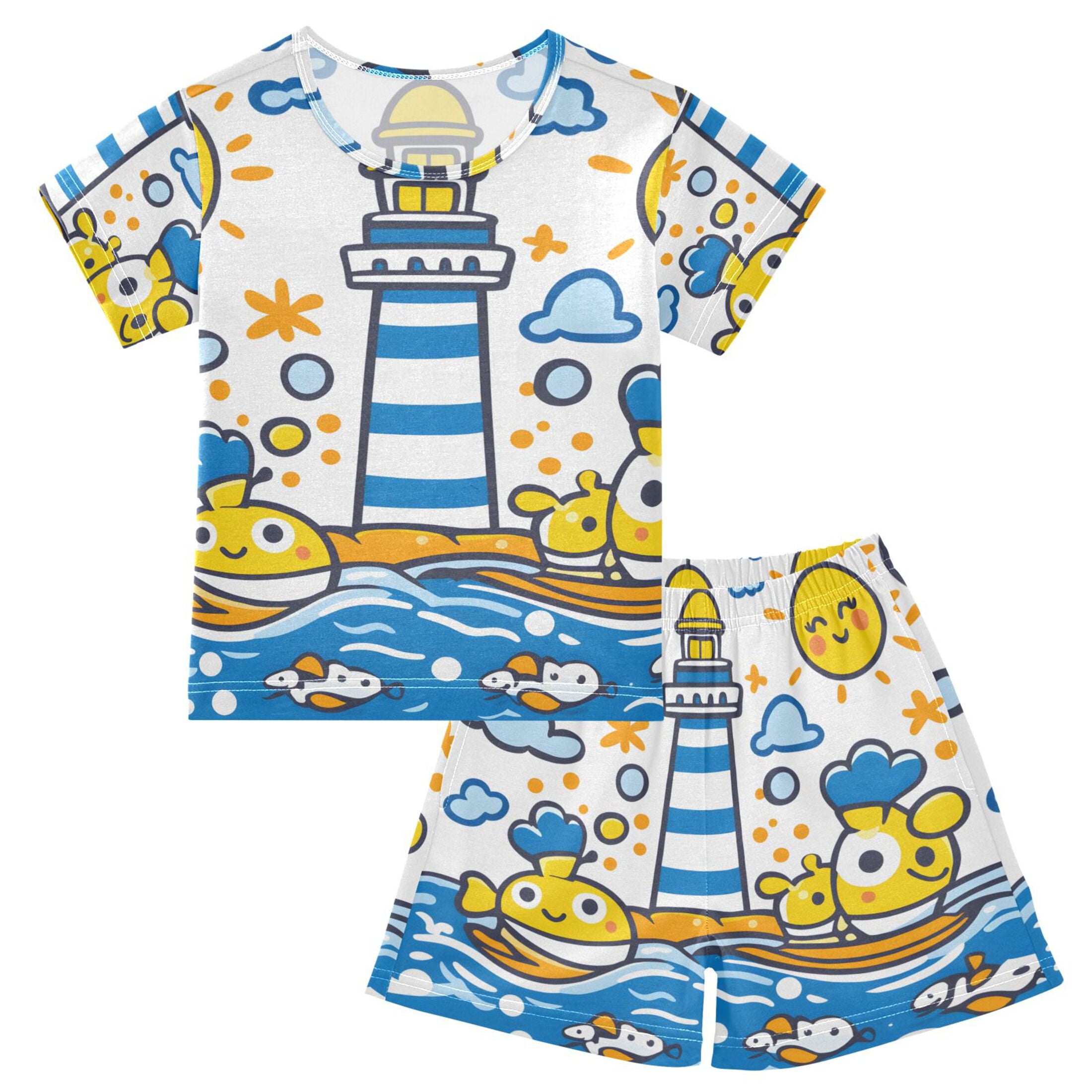 Doodle Style Summer Pajama Set Soft Cotton Short Sleeve Sleepwear 2PCS ...