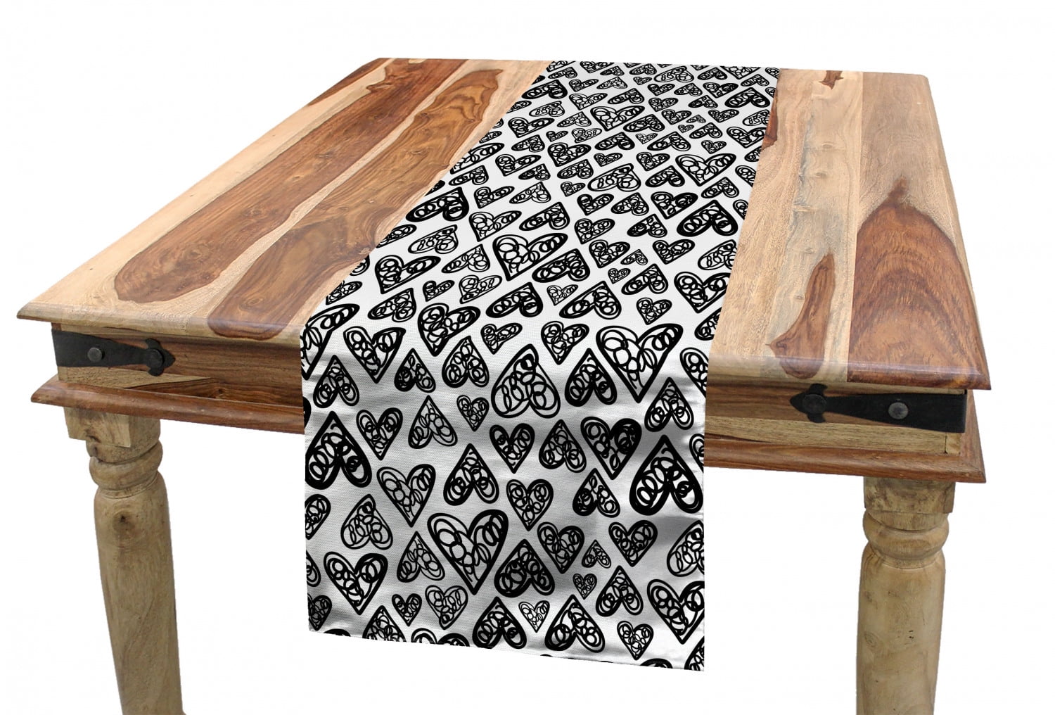 Doodle Table Runner, Romantic Funny Sketch Style Heart Love Me ...