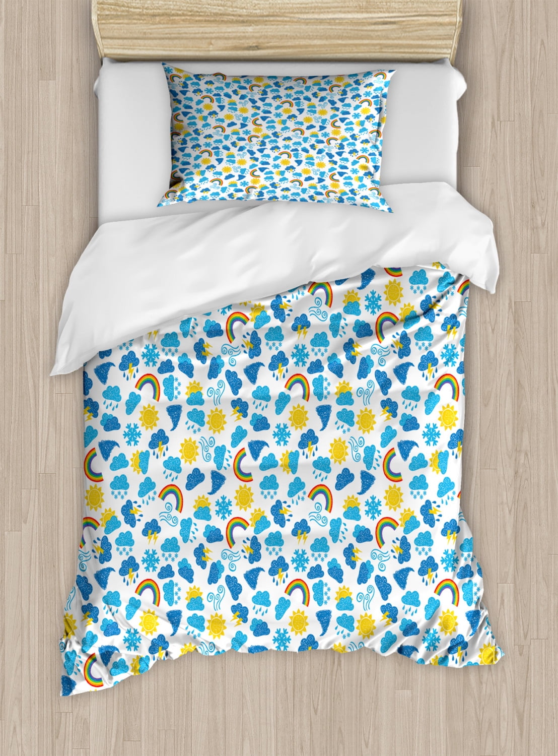 Doodle Twin Size Duvet Cover Set, Childish Drawing Style Art ...