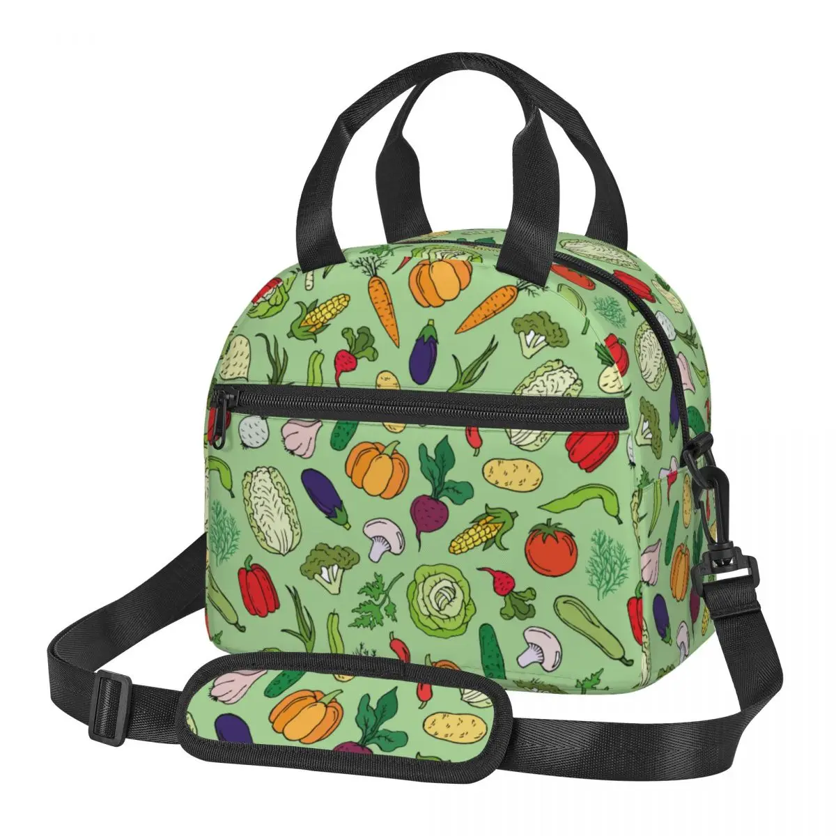 Doodle Vegetables Insulated Lunch Bag With Adjustable Shoulder Strap ...