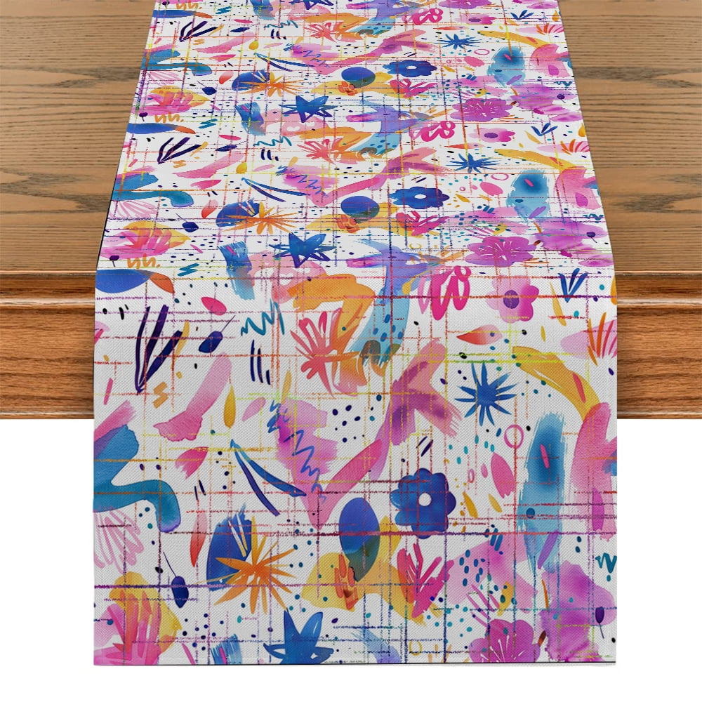 Doodle Watercolor Lines Table Runners Dresser Table r Farmhouse Dining ...