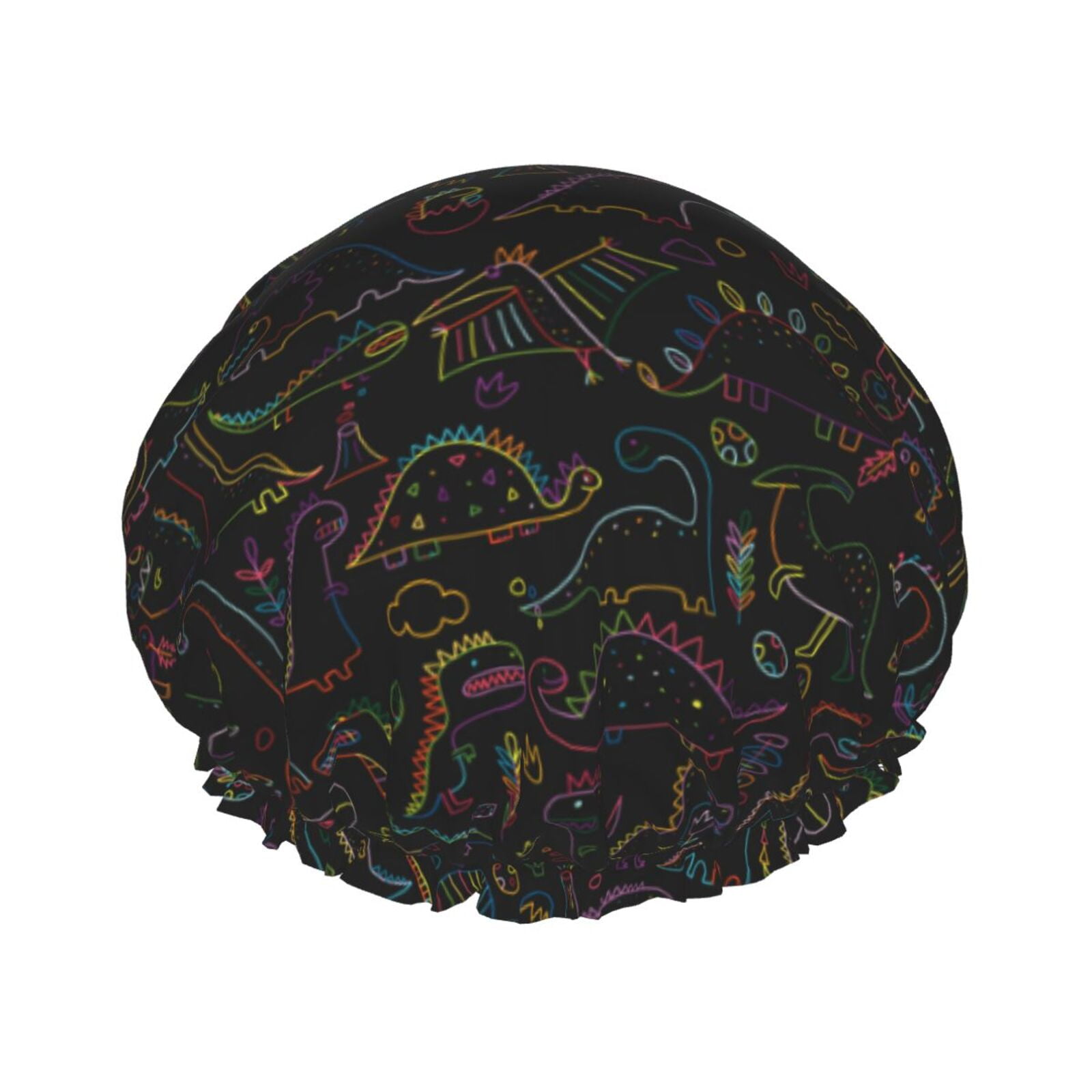 Doodle dinosaur Shower Cap, Reusable Bath Hair Hat for all Hair Lengths ...