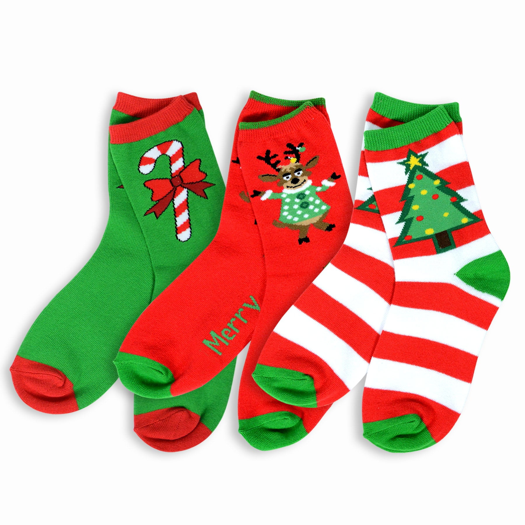 DoodleUS Christmas Kids 3-Pack Red Star Santa Holiday Themed Socks ...