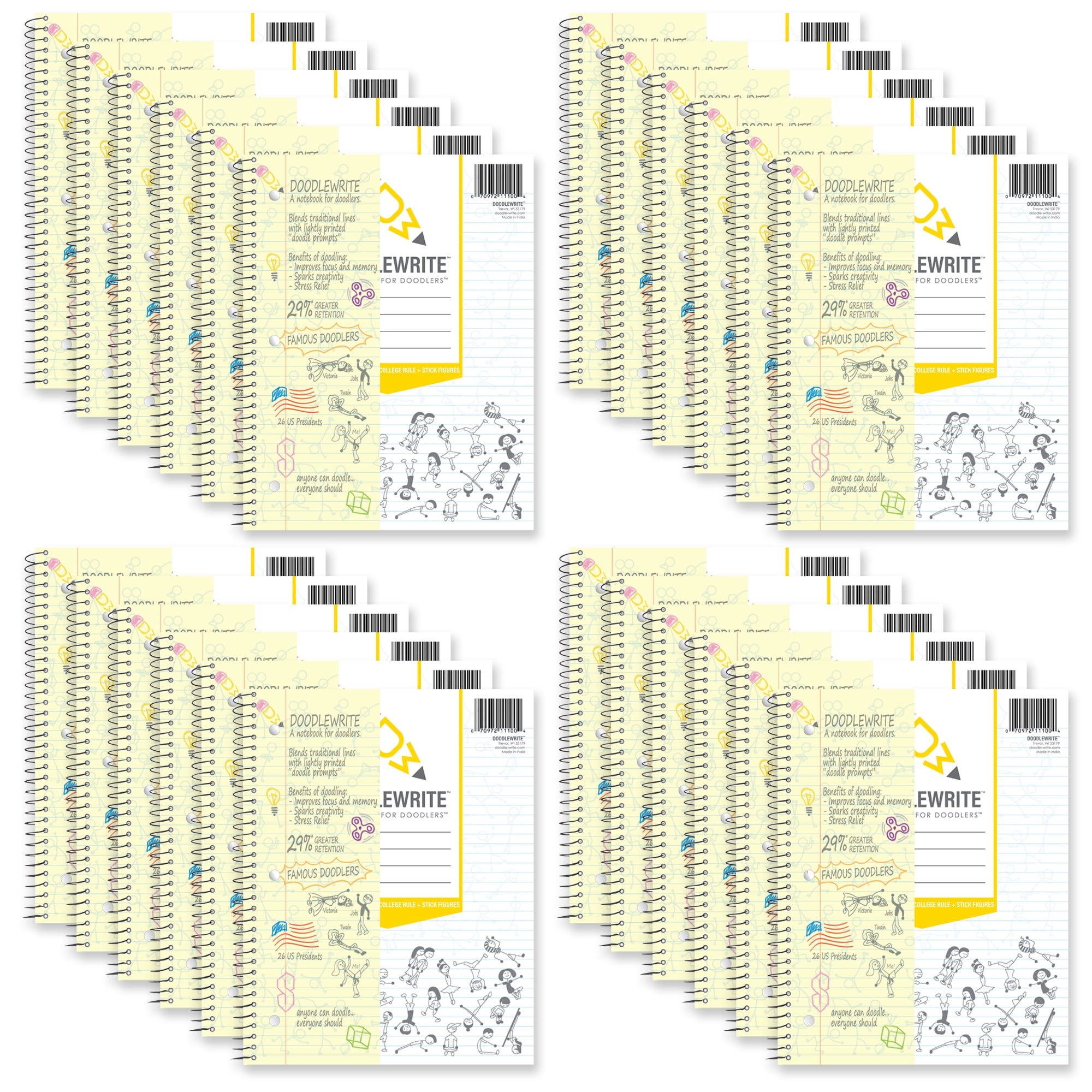 DoodleWrite College Ruled Wirebound Spiral Notebook, 24 Pack, Includes ...