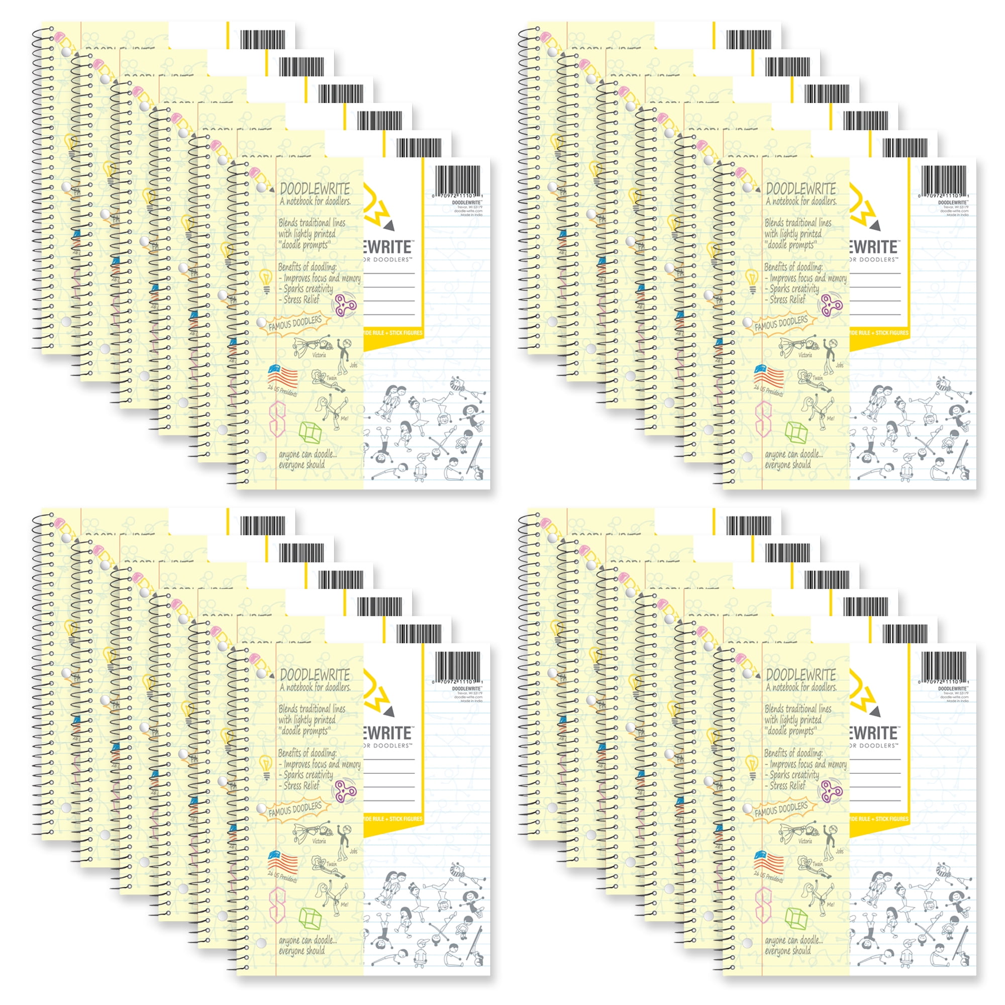 DoodleWrite Wide Ruled Wirebound Spiral Notebook, 24 Pack, Includes ...