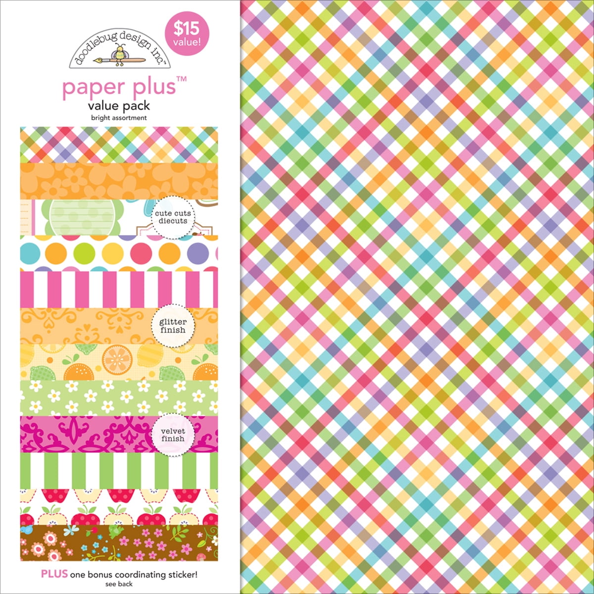 Doodlebug Paper Plus Value Pack 12"X12" 12/Pkg-Bright - Walmart.com