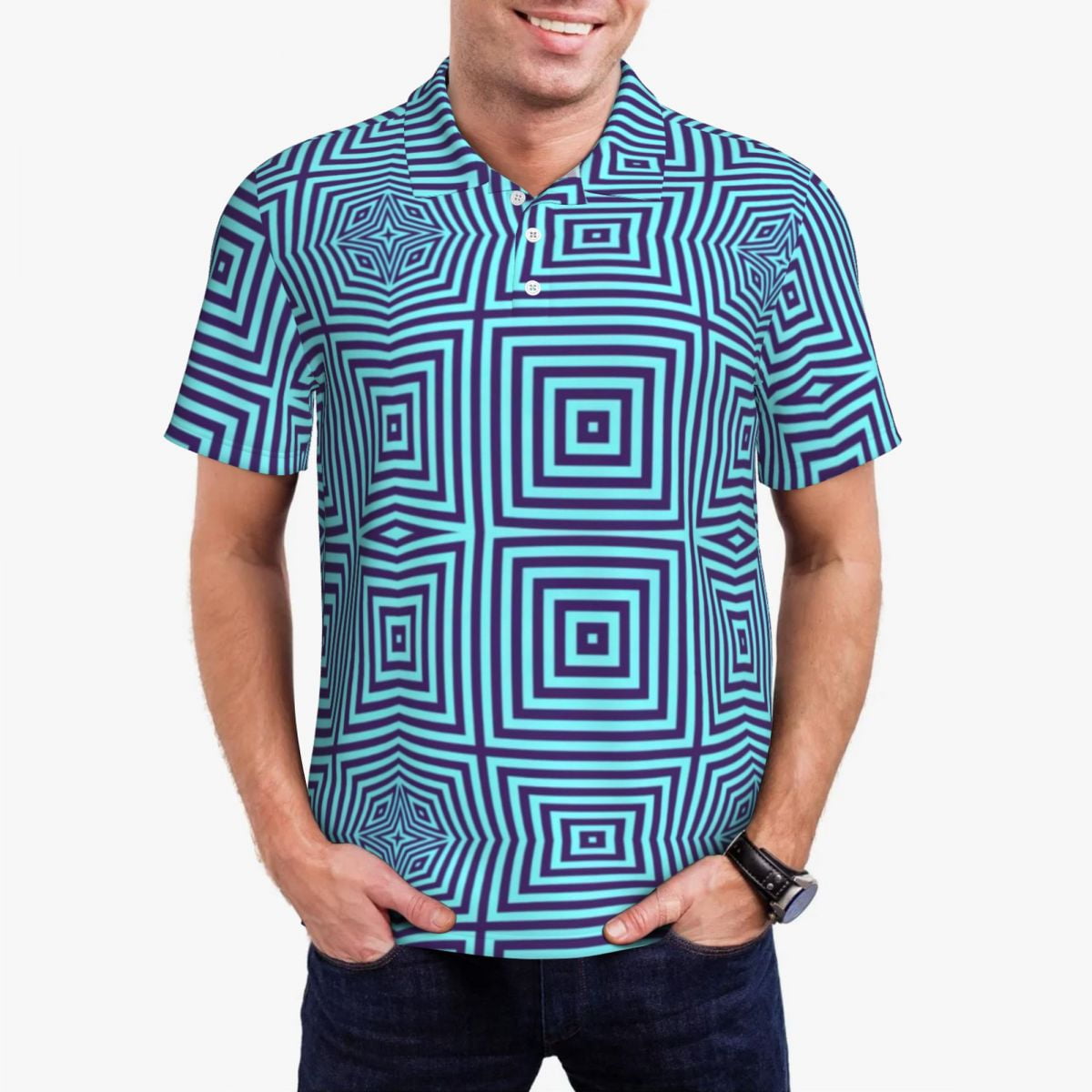 Doodled Geometry Casual T-Shirts Colorful Print Polo Shirt Turn Down ...