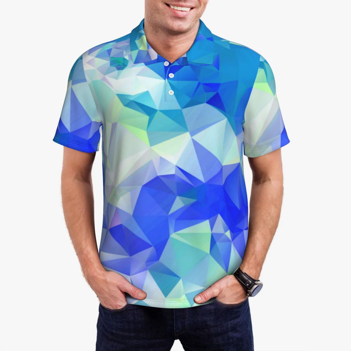 Doodled Geometry Casual T-Shirts Colorful Print Polo Shirt Turn Down ...