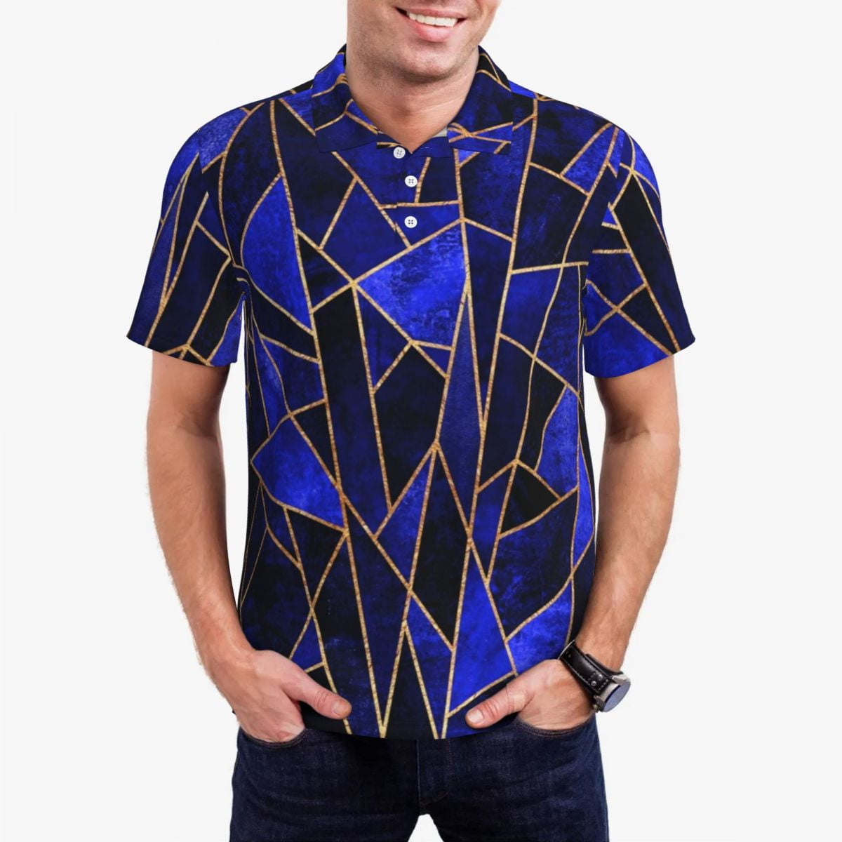 Doodled Geometry Casual T-Shirts Colorful Print Polo Shirt Turn Down ...