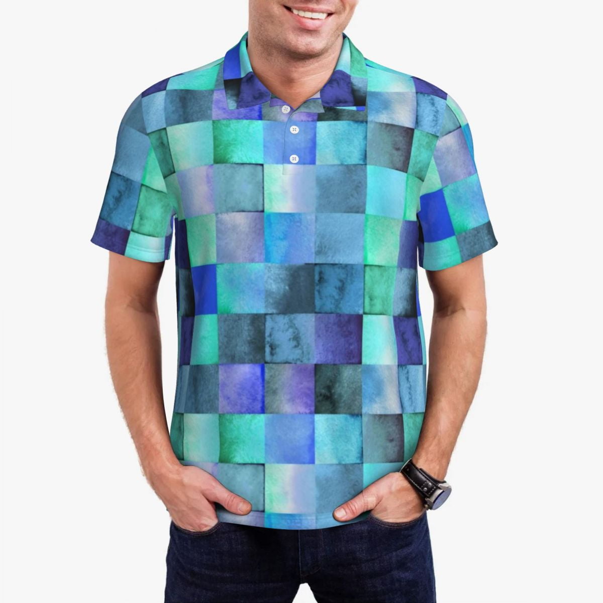 Doodled Geometry Casual T-Shirts Colorful Print Polo Shirt Turn Down ...