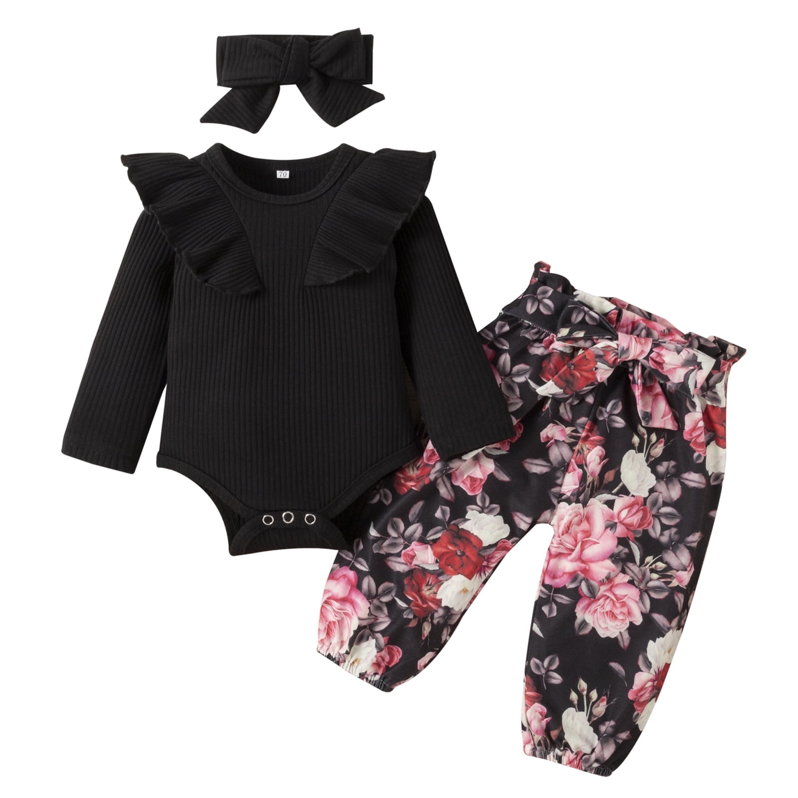 Dooleck Pit Strip Girl Baby Clothes Newborn Outfit Ruffle Floral Print ...