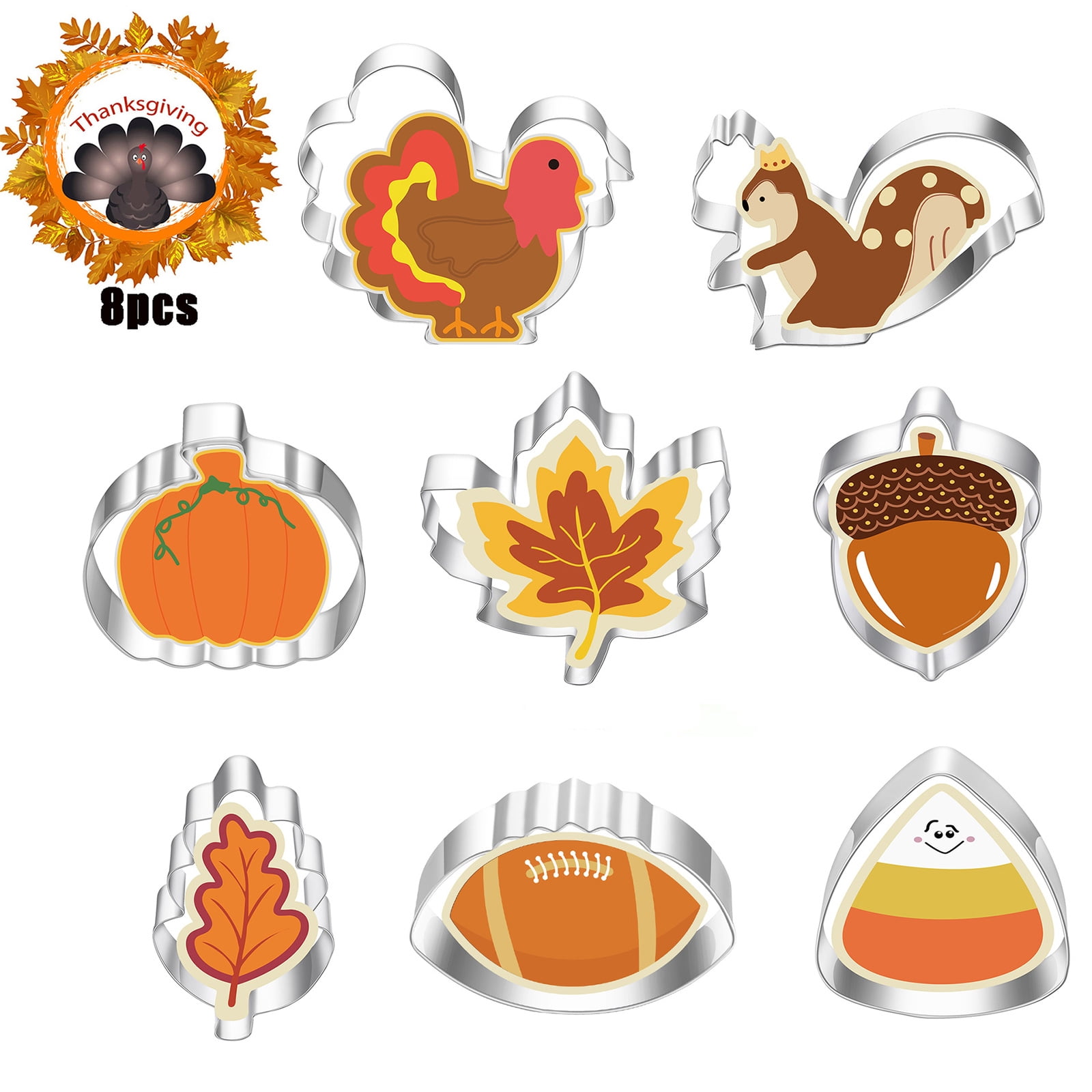 Doolland Fall and Thanksgiving Cookie Cutter Set, 8 Pcs Metal Cookie ...