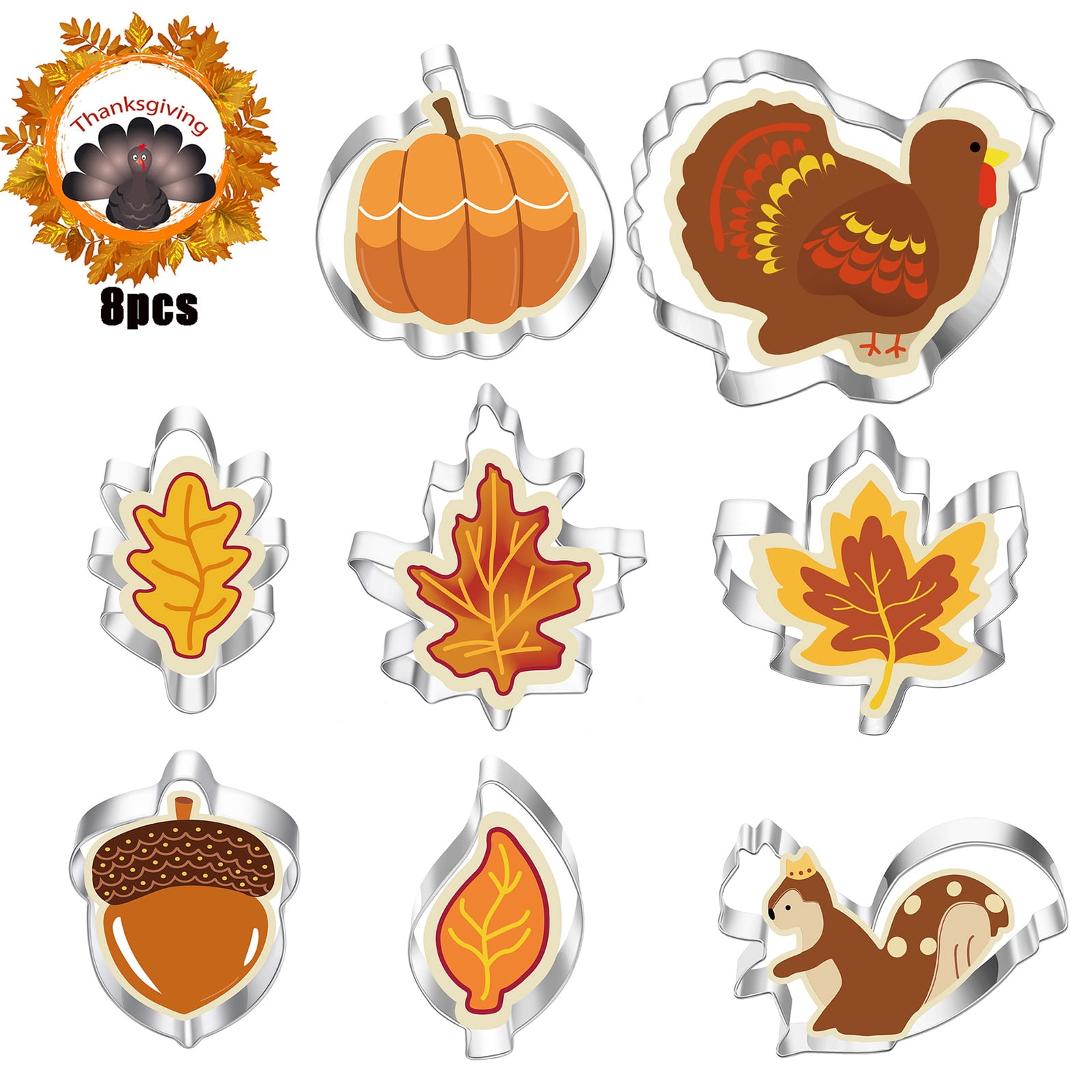 Doolland Fall and Thanksgiving Cookie Cutter Set, 8 Pcs Metal Cookie ...