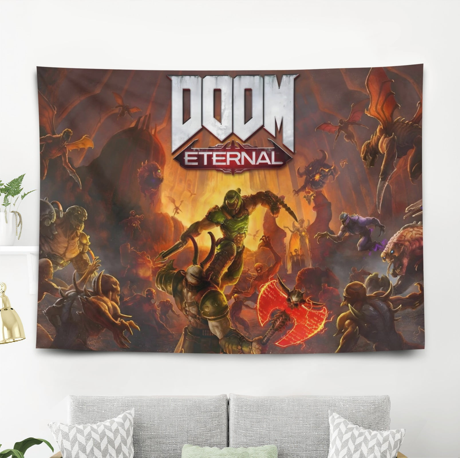 Doom Eternal-Theme Anti-pilling Tapestry Gift Wall Hanging Backdrop for ...