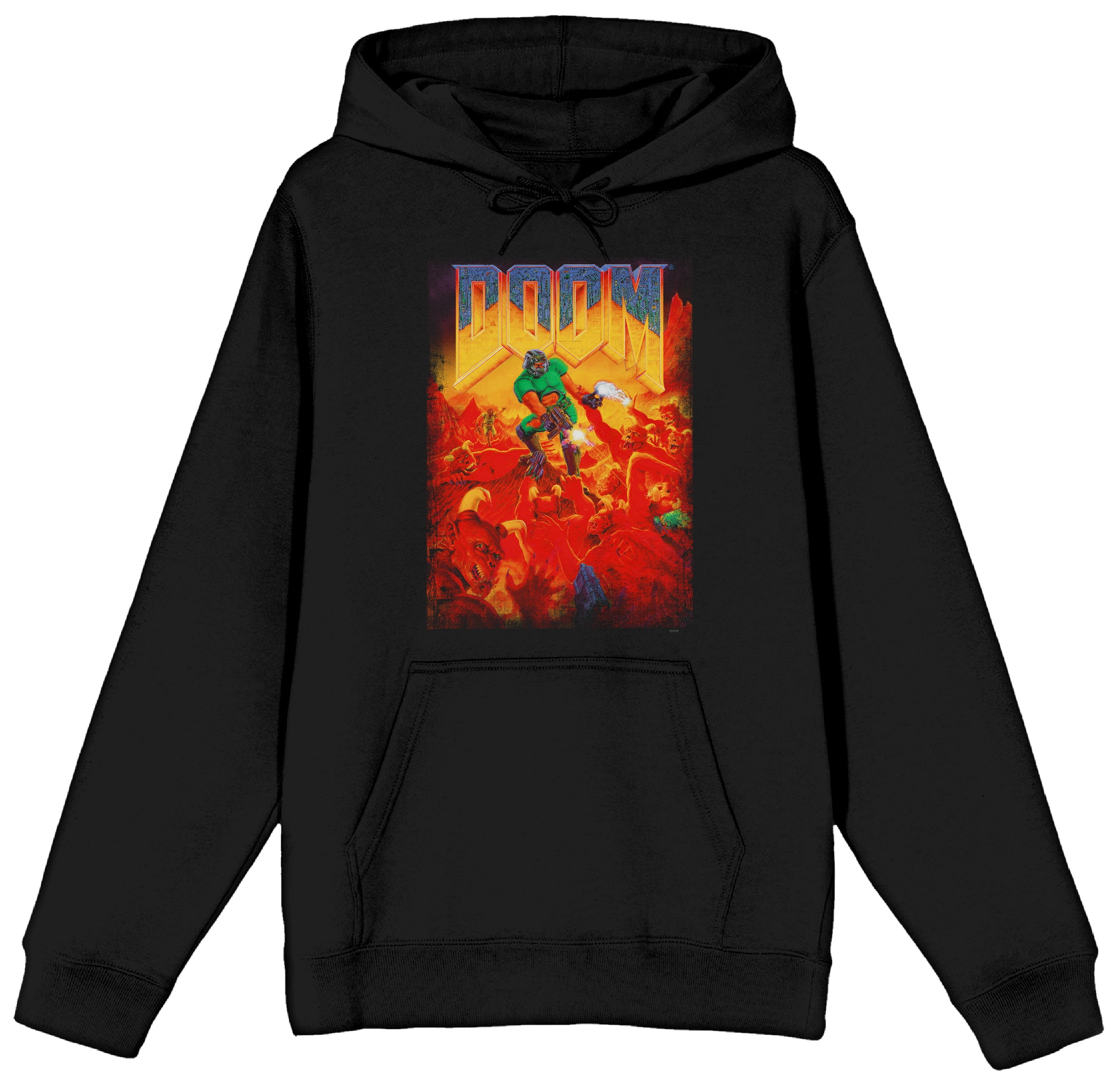 Doom Men's Distressed Video Game Key Art Black Hooded Sweatshirt-XS ...