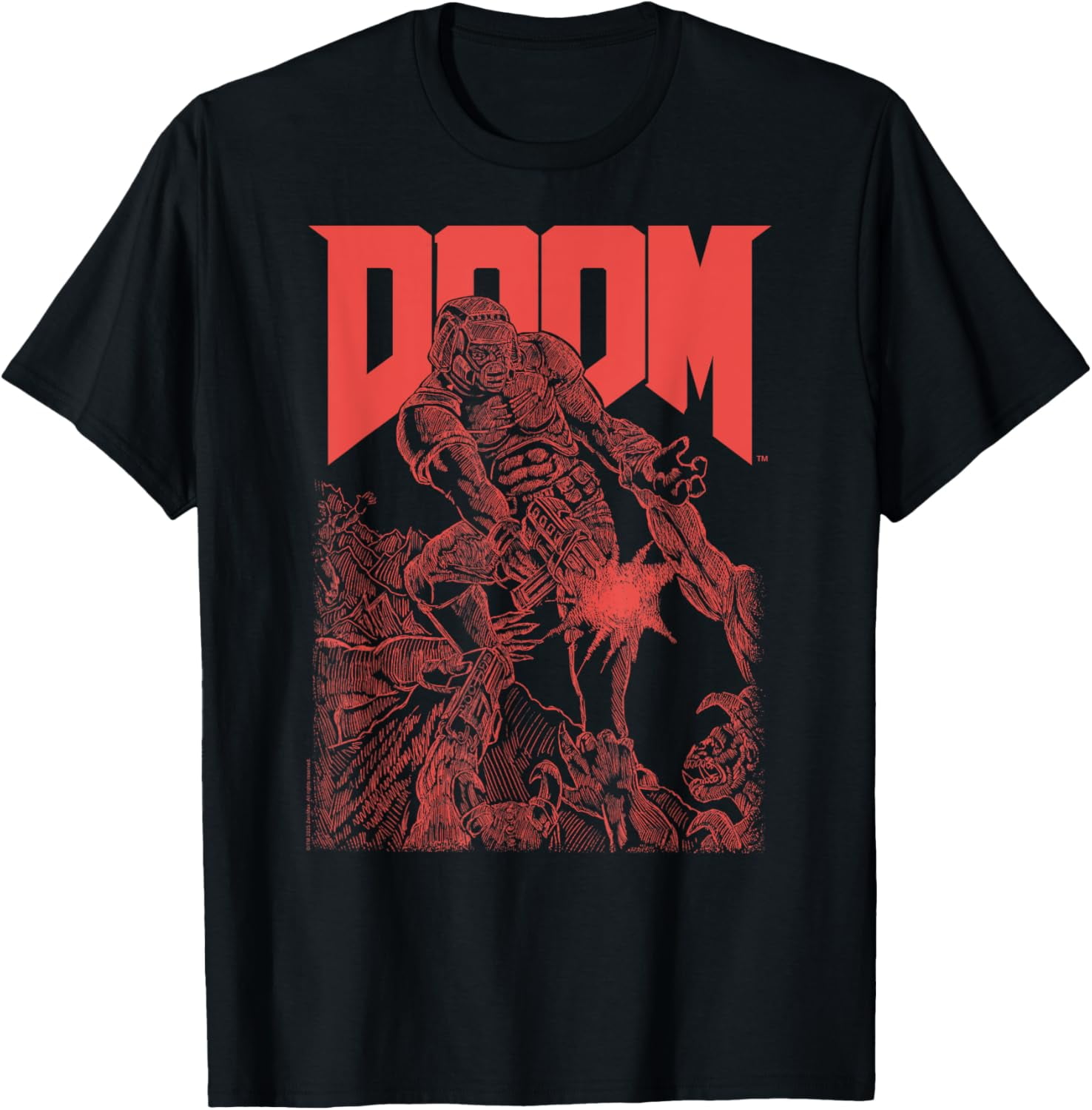 Doom Red Sketched Cover Art Retro Video Game T-Shirt Unisex S-5XL Hot ...