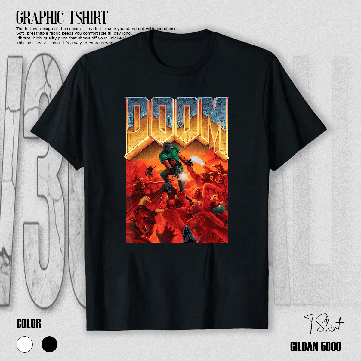 Doom Retro Video Game Classic Gamer Full Color Cover Art Design T-Shirt ...