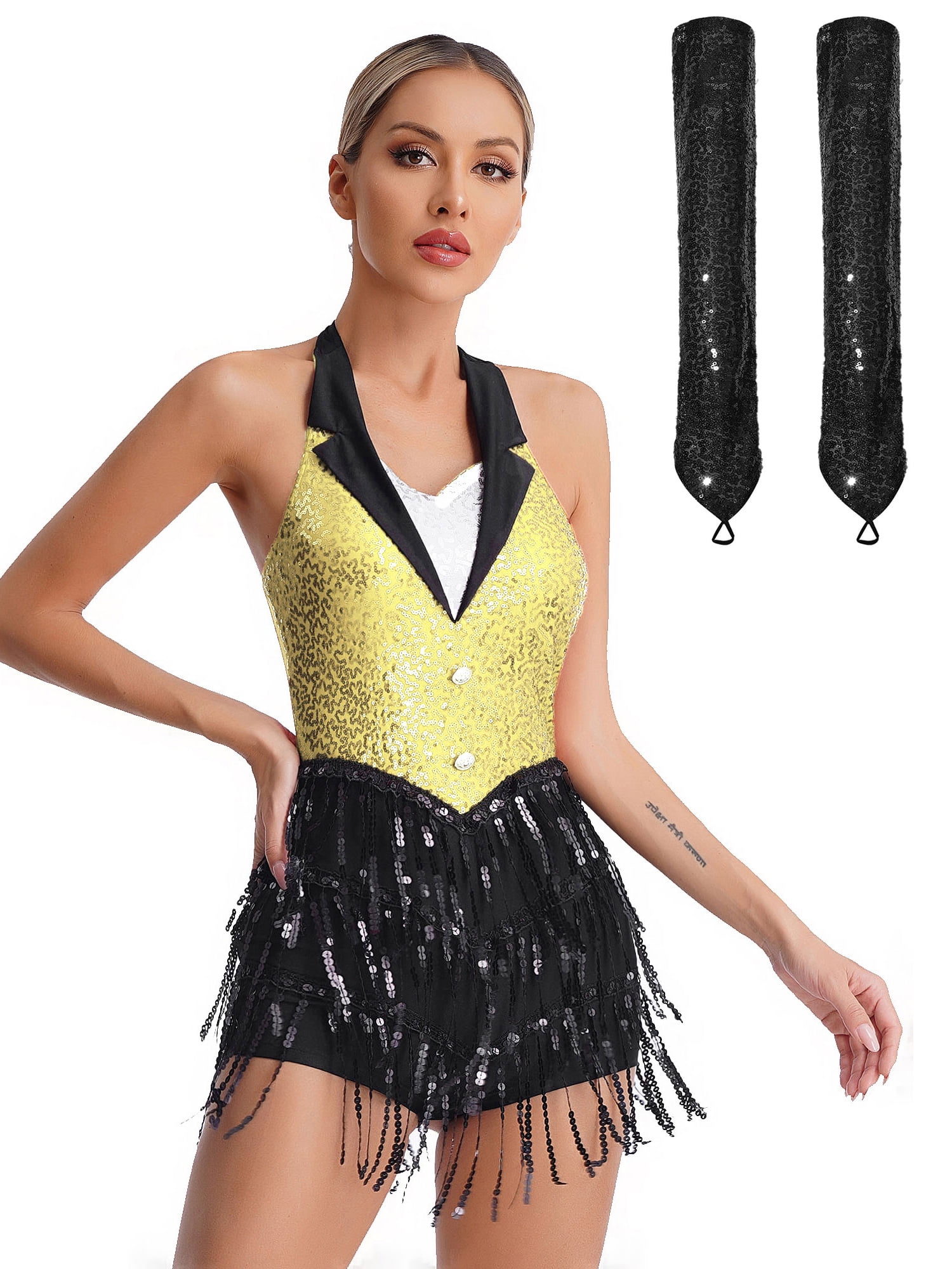 Doomiva 2 Pcs Latin Dance Outfits For Womens Halter Backless Fringed ...