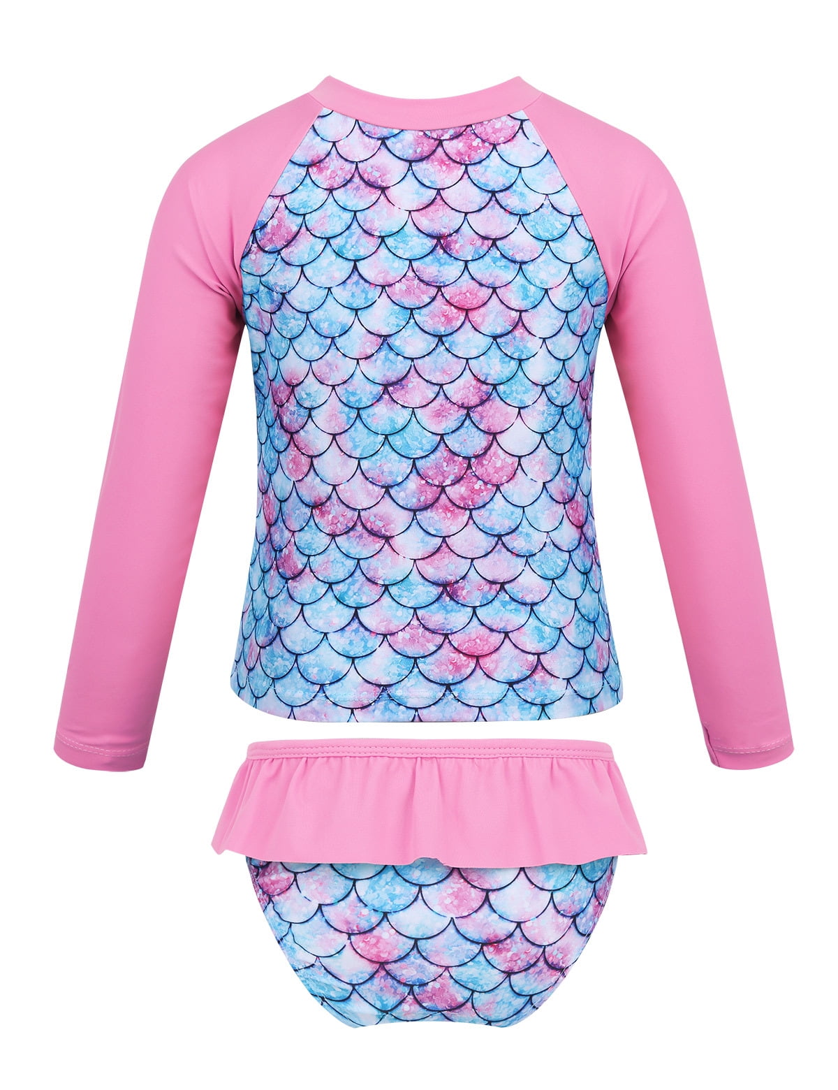 Doomiva 2PCS Kids Girls Fish Scales Printed Swimsuit Rash Guard Long ...