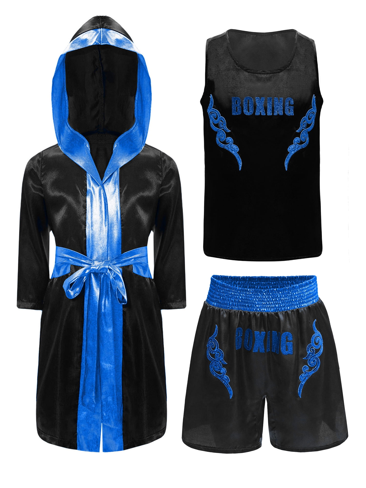 Doomiva 3 Piece Kids Boys Shiny Boxing Costume Satin Cloak Robe and ...