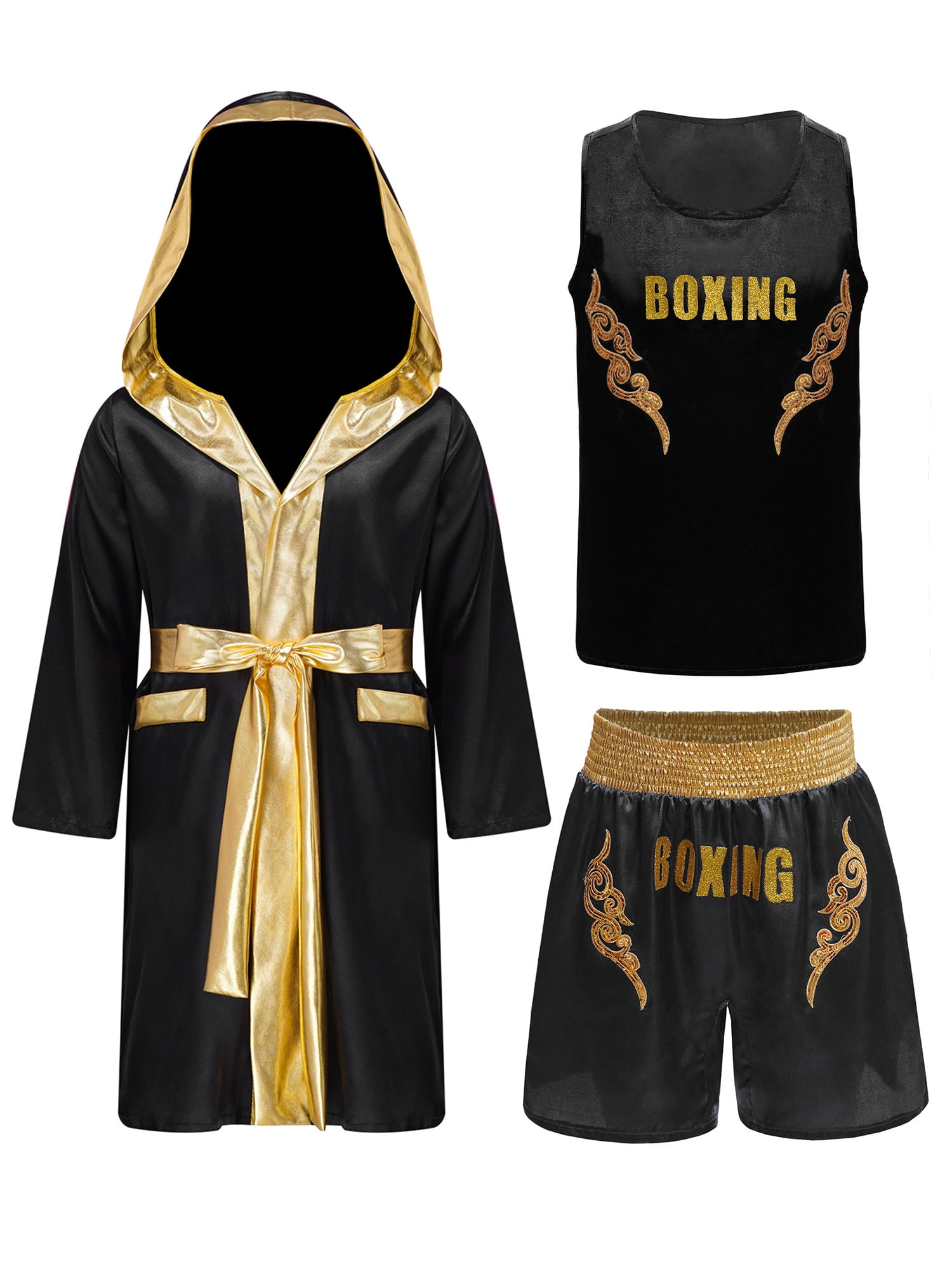 Doomiva 3 Piece Kids Boys Shiny Boxing Costume Satin Cloak Robe and ...