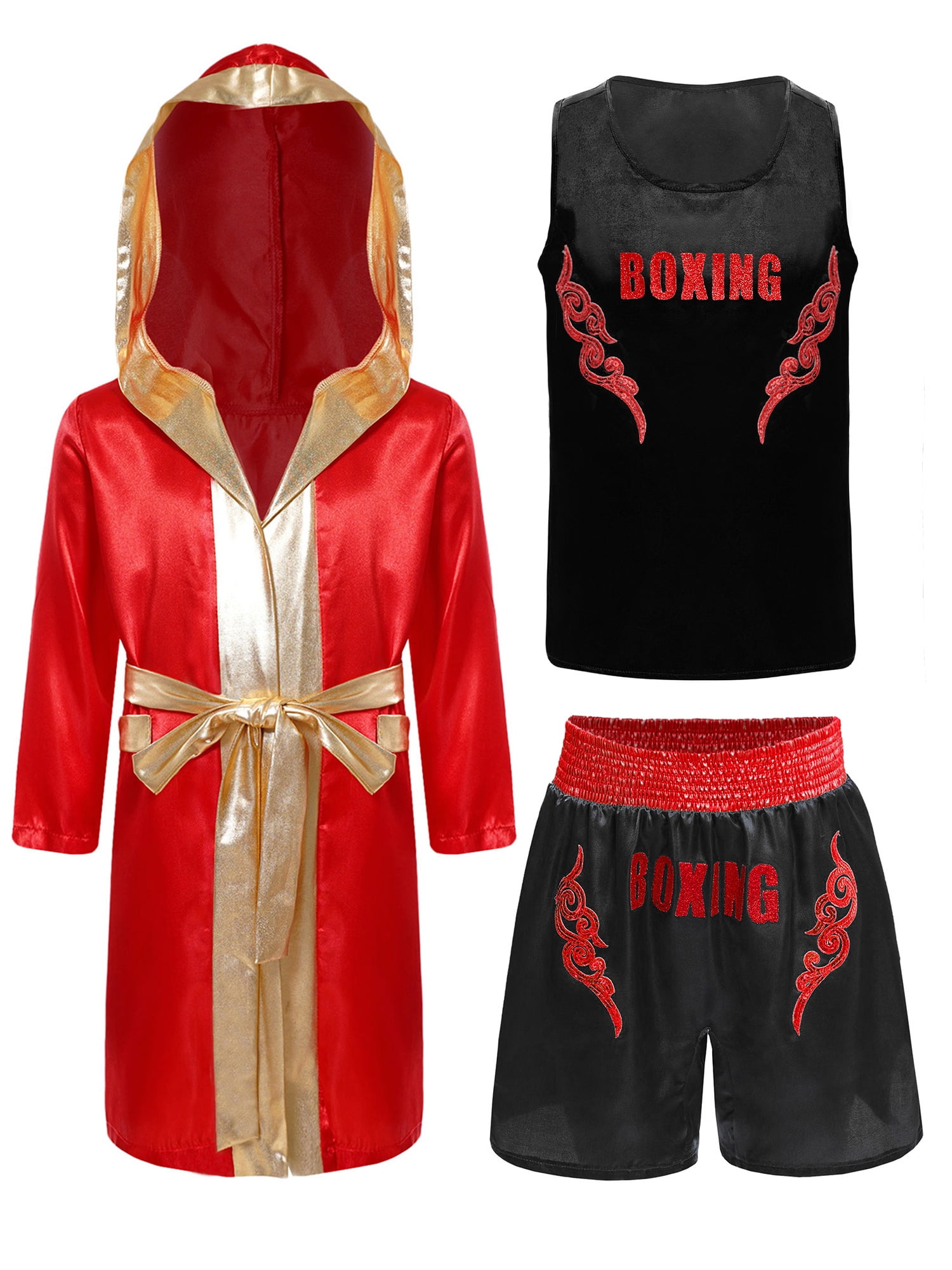 Doomiva 3 Piece Kids Boys Shiny Boxing Costume Satin Cloak Robe and ...