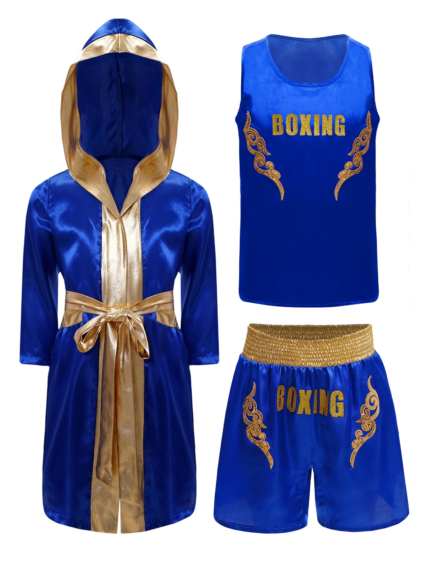 Doomiva 3 Piece Kids Boys Shiny Boxing Costume Satin Cloak Robe and ...