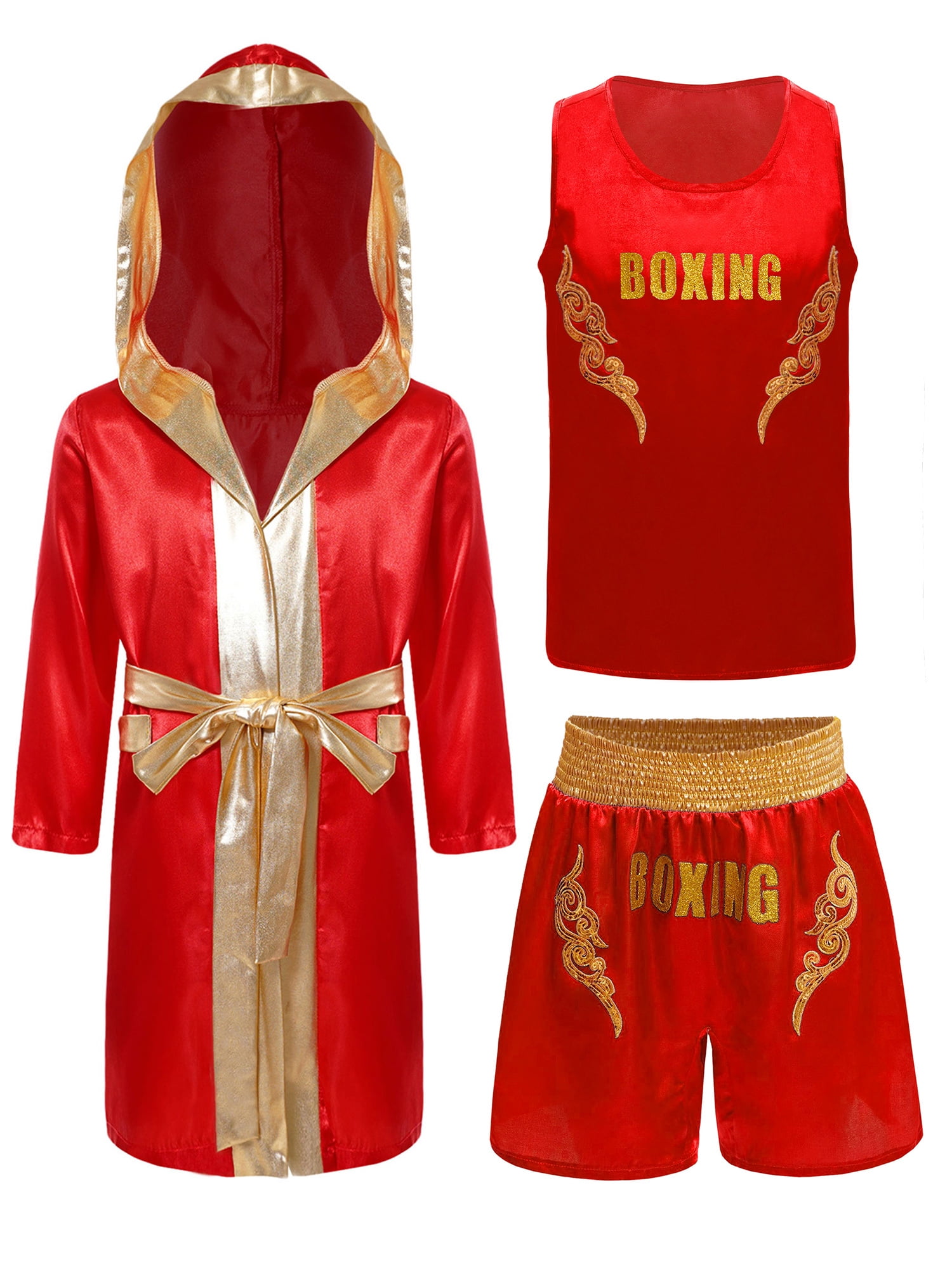 Doomiva 3 Piece Kids Boys Shiny Boxing Costume Satin Cloak Robe and ...