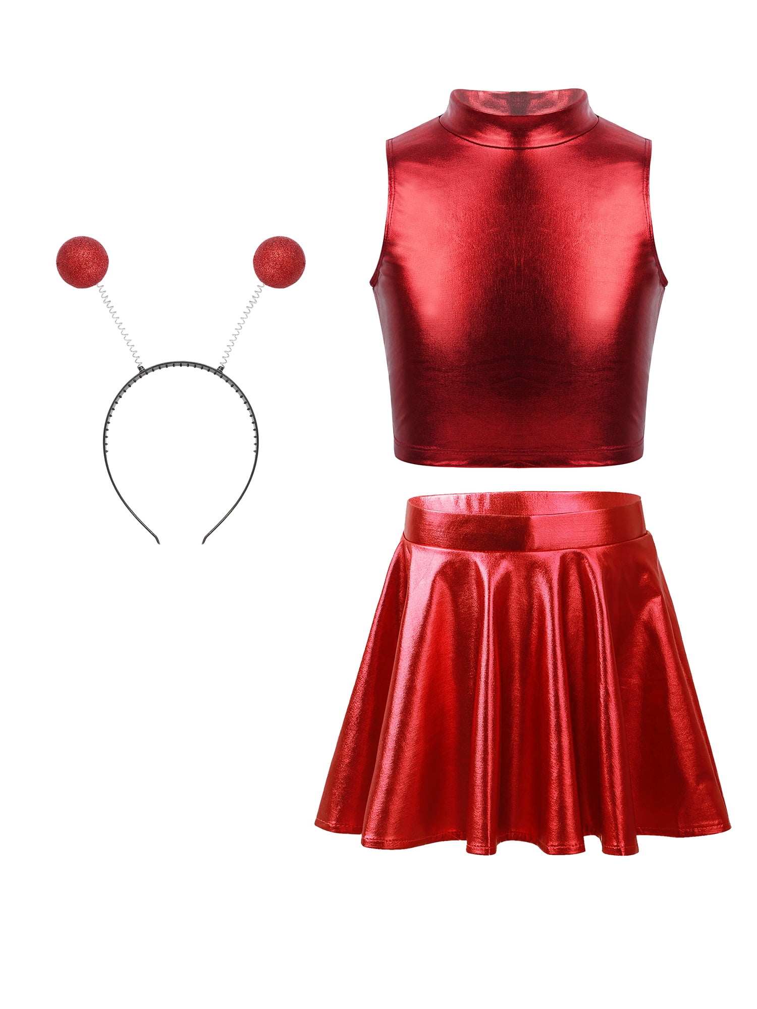 Doomiva 3Pcs Space Alien Outfit for Girls Holographic Metallic Skirt ...