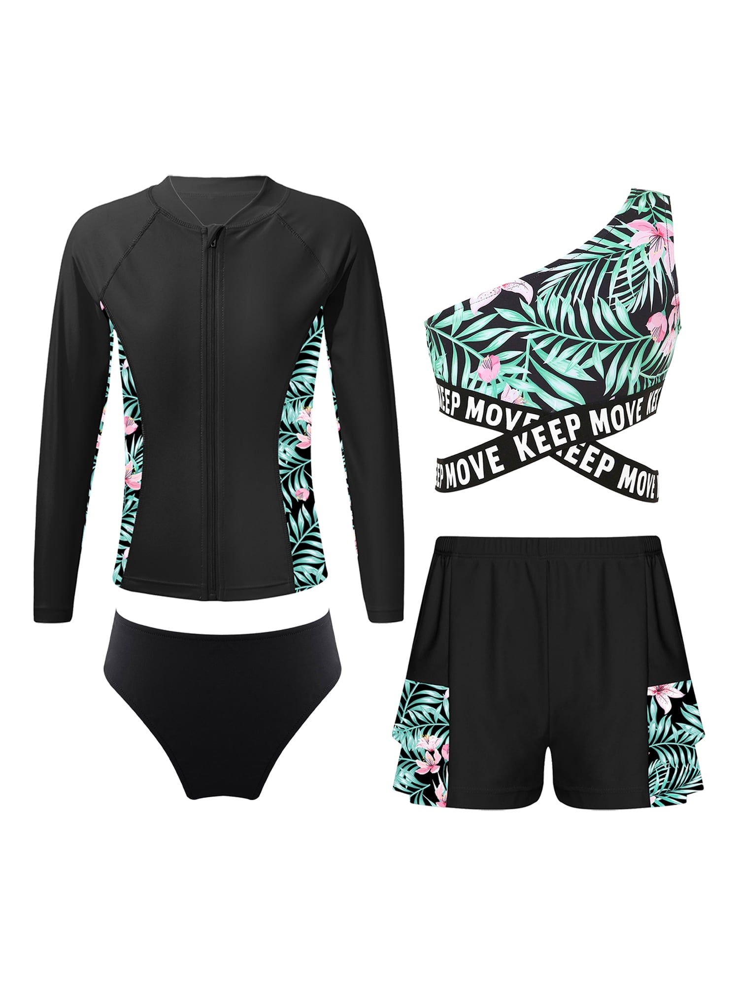 Doomiva 4 Pieces Full Swimsuits for Kids Girls Upf 50+ Swim Coat Bikini ...