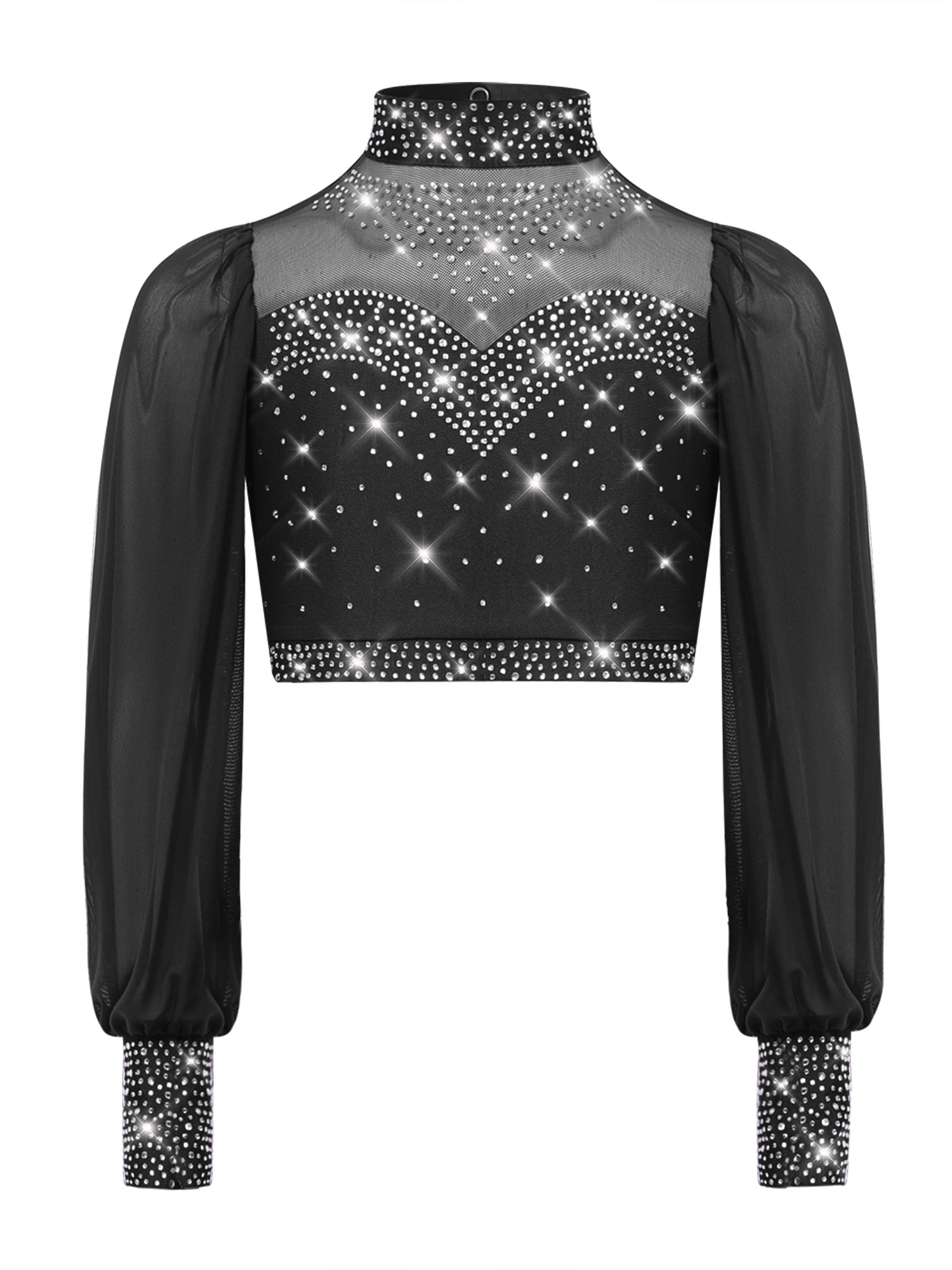 Doomiva Ballet Dance Crop Top for Girls Sparkly Gymnastics Shirt Cutout ...