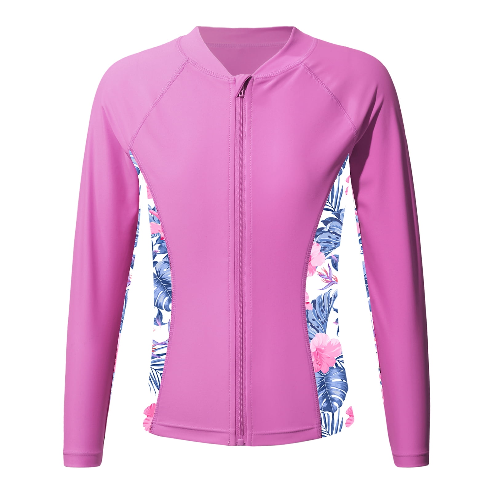 Doomiva Big Girls Floral Long Sleeve Zip Up Rashguard Shirts UPF 50 ...