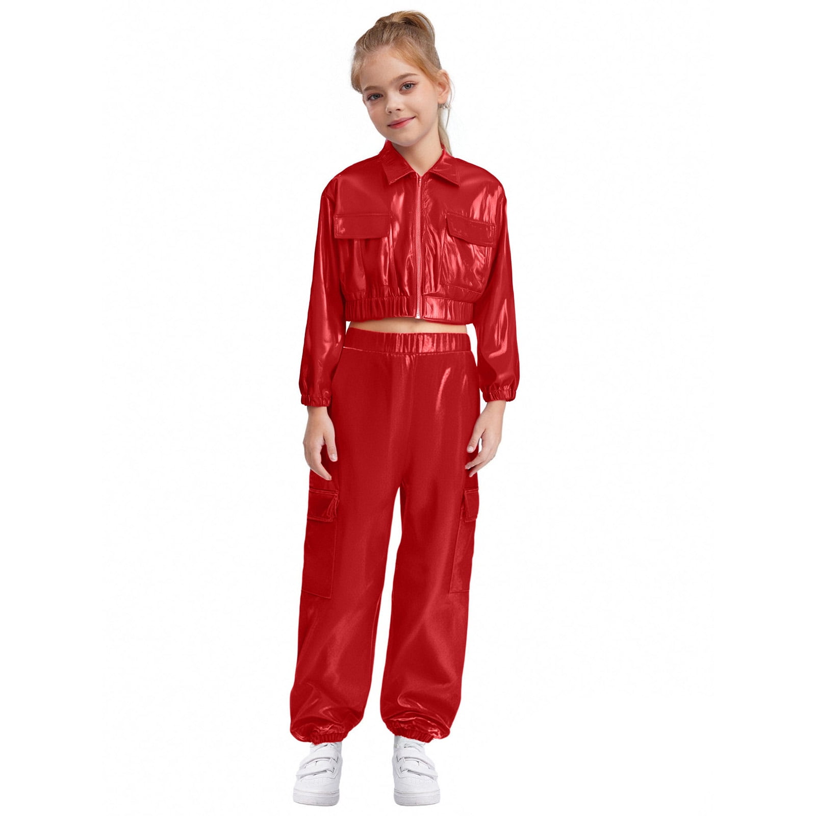 Doomiva Boys Girls 2Pcs Tracksuit Shiny Metallic Dance Outfits Long ...