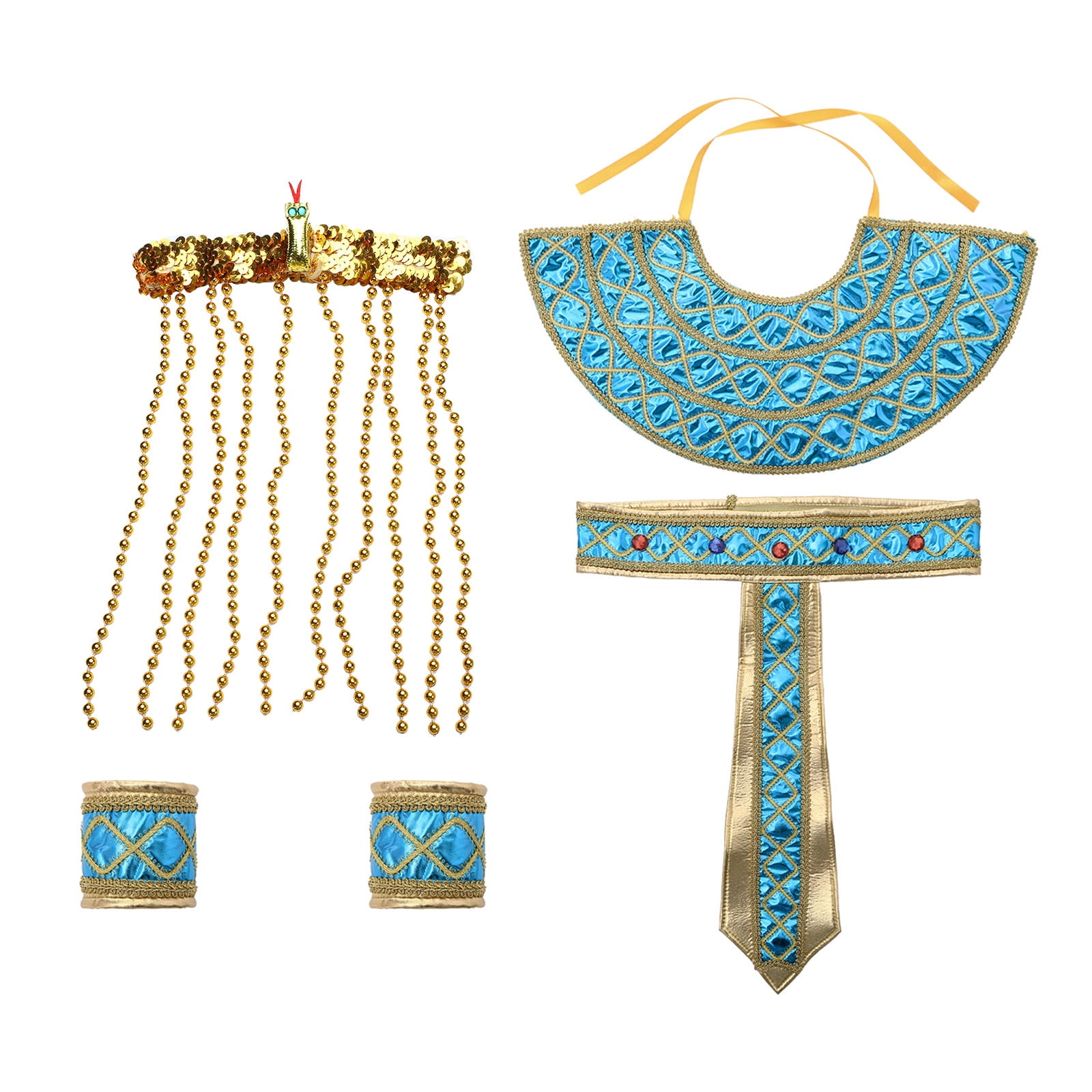 Doomiva Cleopatra Egyptian Queen Costume Set Golden Sequin Headband ...