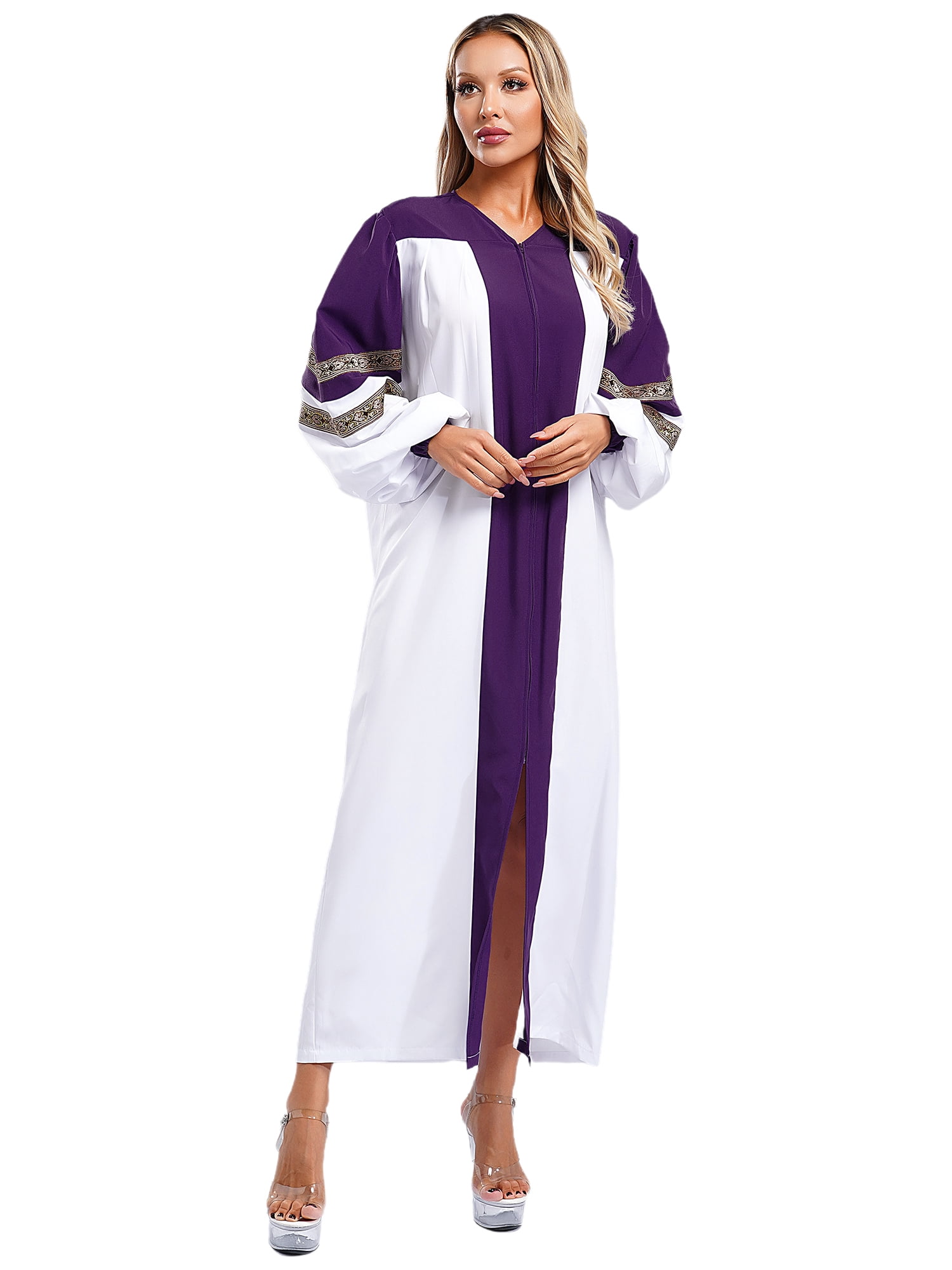 Doomiva Clergy Robe for Women V-neck Long Sleeve Zipper Minister Choir ...