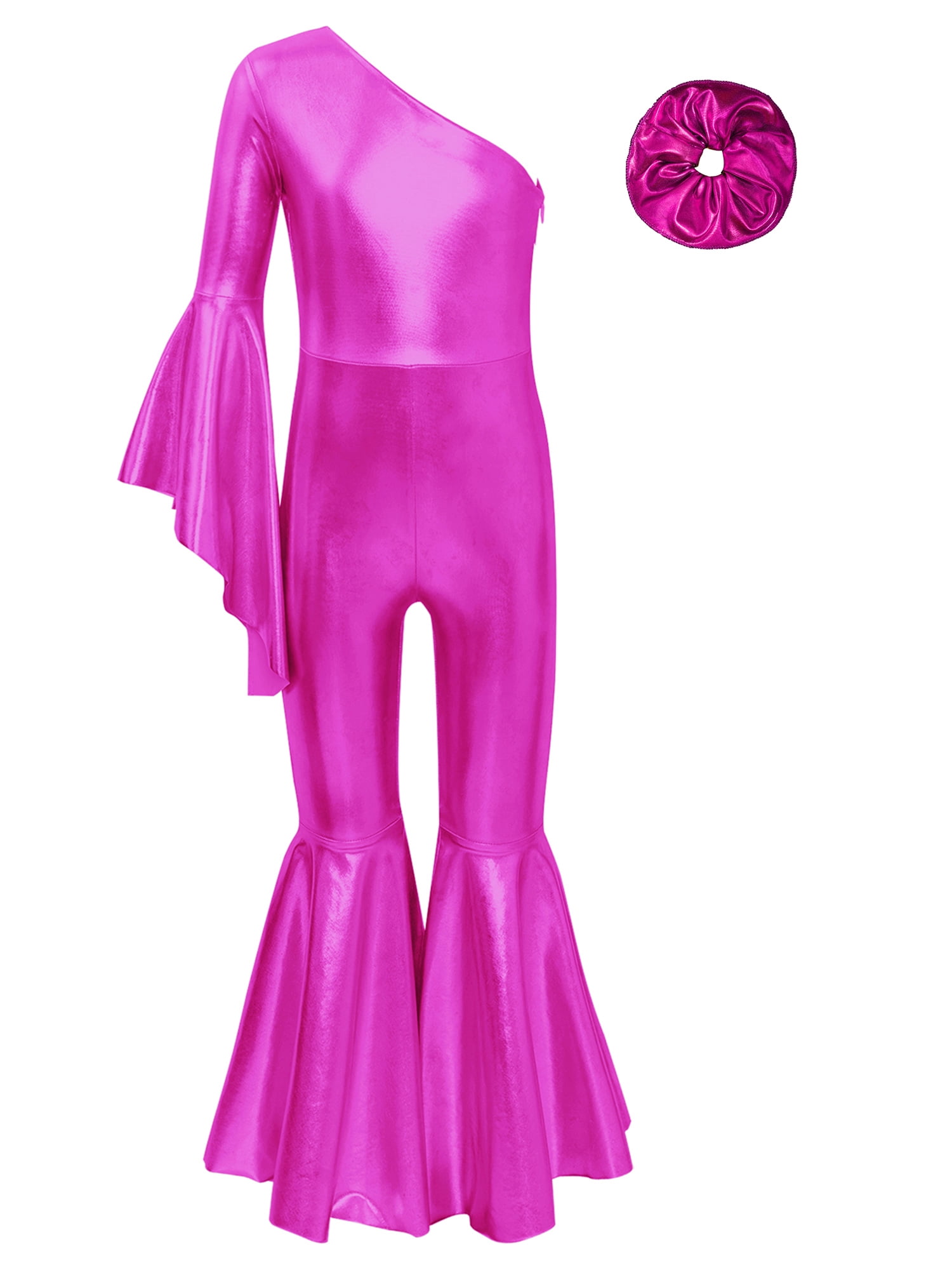 Doomiva Dance Unitards for Girls Shiny Metallic Pageant Romper Flared ...