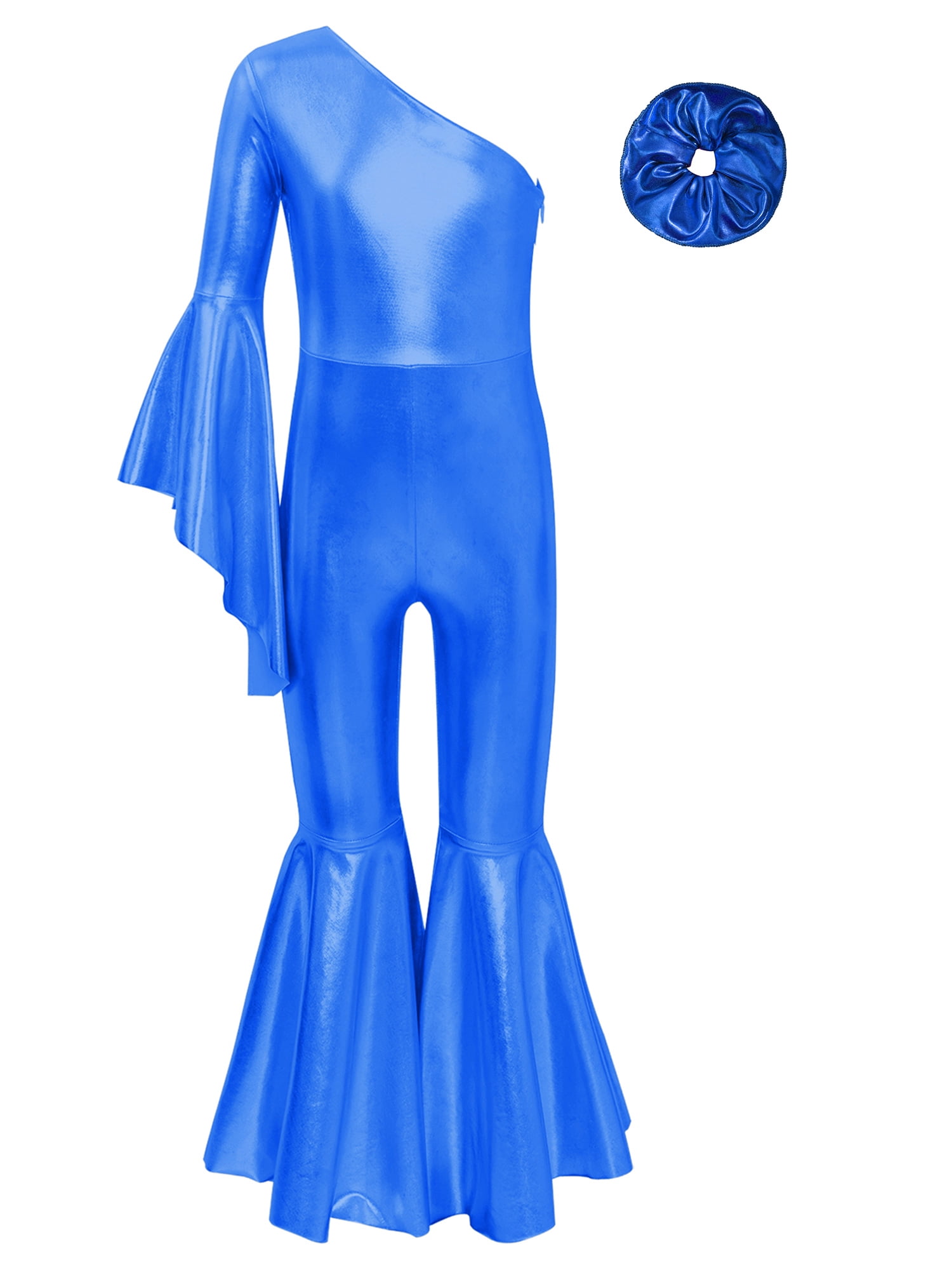 Doomiva Dance Unitards for Girls Shiny Metallic Pageant Romper Flared ...