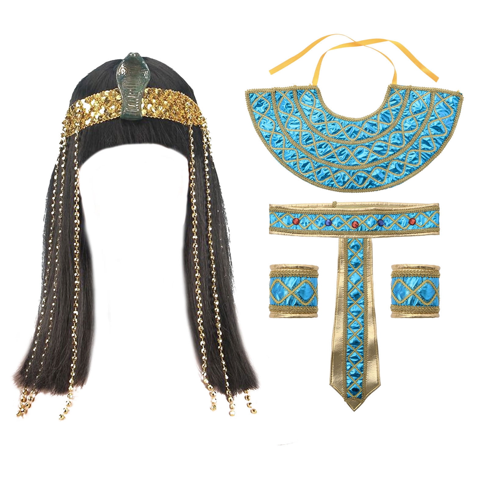 Doomiva Egyptian Costume Accessories Egyptian Cleopatra Black Wig Neck ...