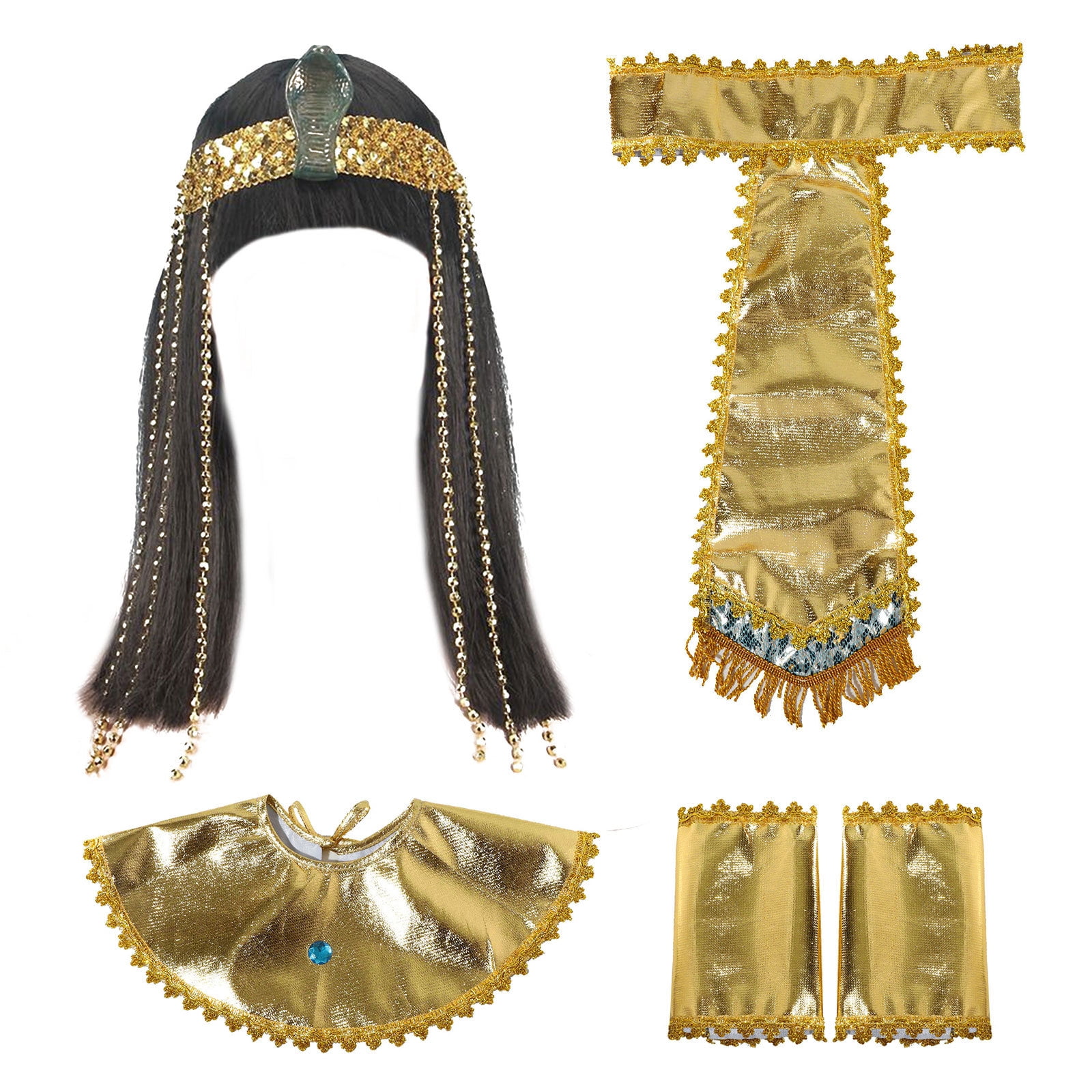 Doomiva Egyptian Costume Accessories Egyptian Cleopatra Black Wig Neck ...