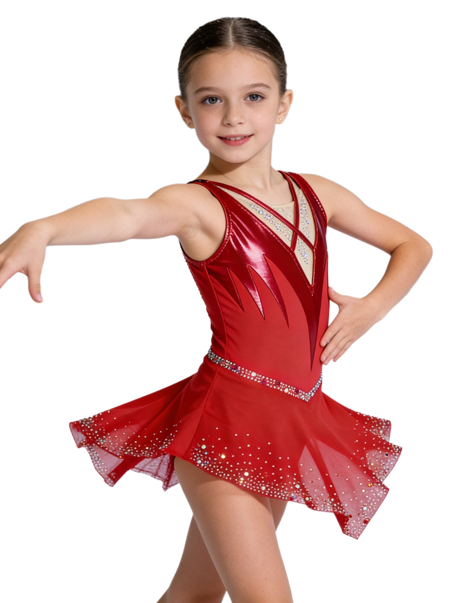 Doomiva Figure Ice Skating Dress for Girls with Rhinestones Sleeveless ...