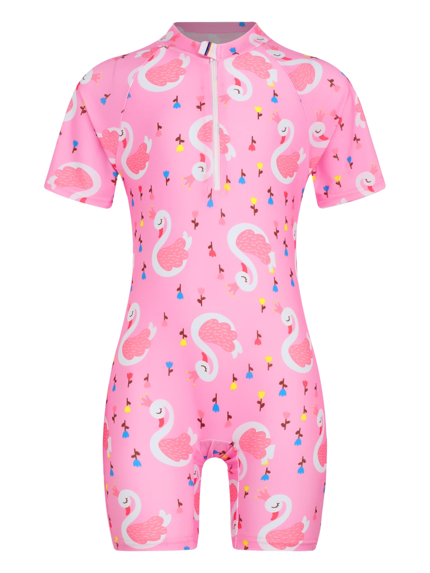 Doomiva Full Printed One Piece Boyleg Swimsuits for Girls Short Sleeve ...