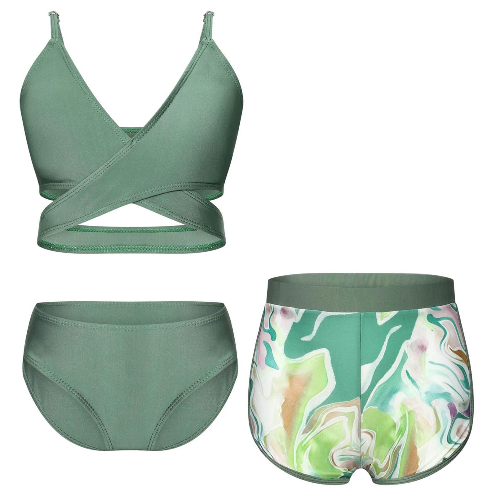 Doomiva Girls 3 Pieces Swimsuits Swim Bra Top Brief with Printed Shorts ...