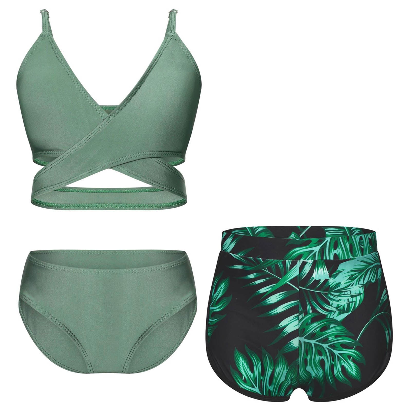 Doomiva Girls 3 Pieces Swimsuits Swim Bra Top Brief with Printed Shorts ...